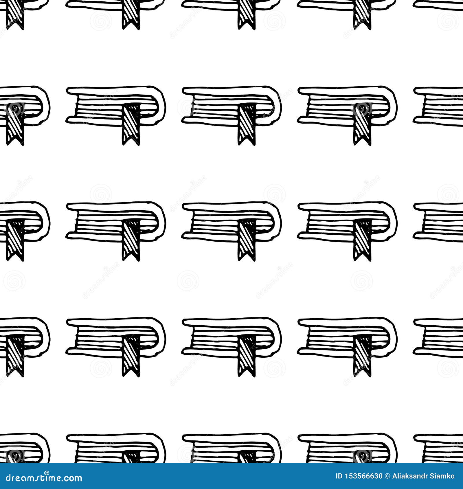 Seamless Pattern Hand Drawn Book with a Bookmark Doodle. Sketch Style ...
