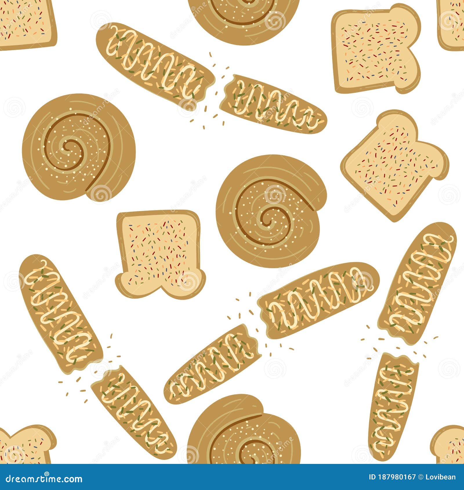 Seamless Pattern with Hand Drawn Bread. Stock Vector - Illustration of ...