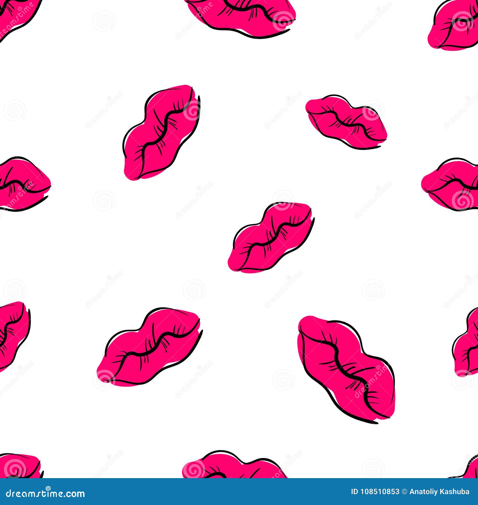 Seamless Pattern with Hand Drawn Bright Lips. Doodle Picture with ...