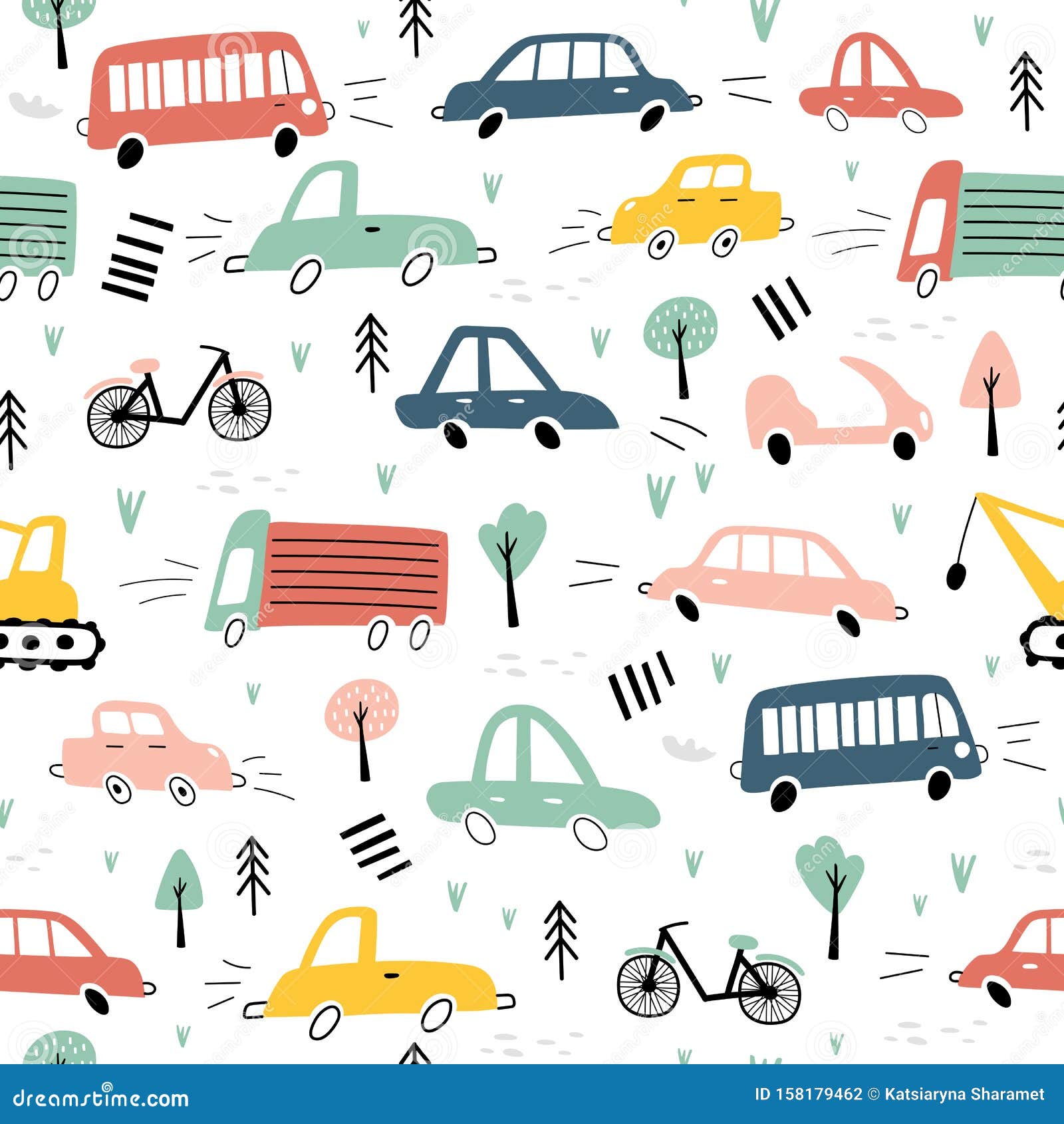 Seamless Pattern with Hand Drawn Car. Cartoon Background for Kids Stock ...