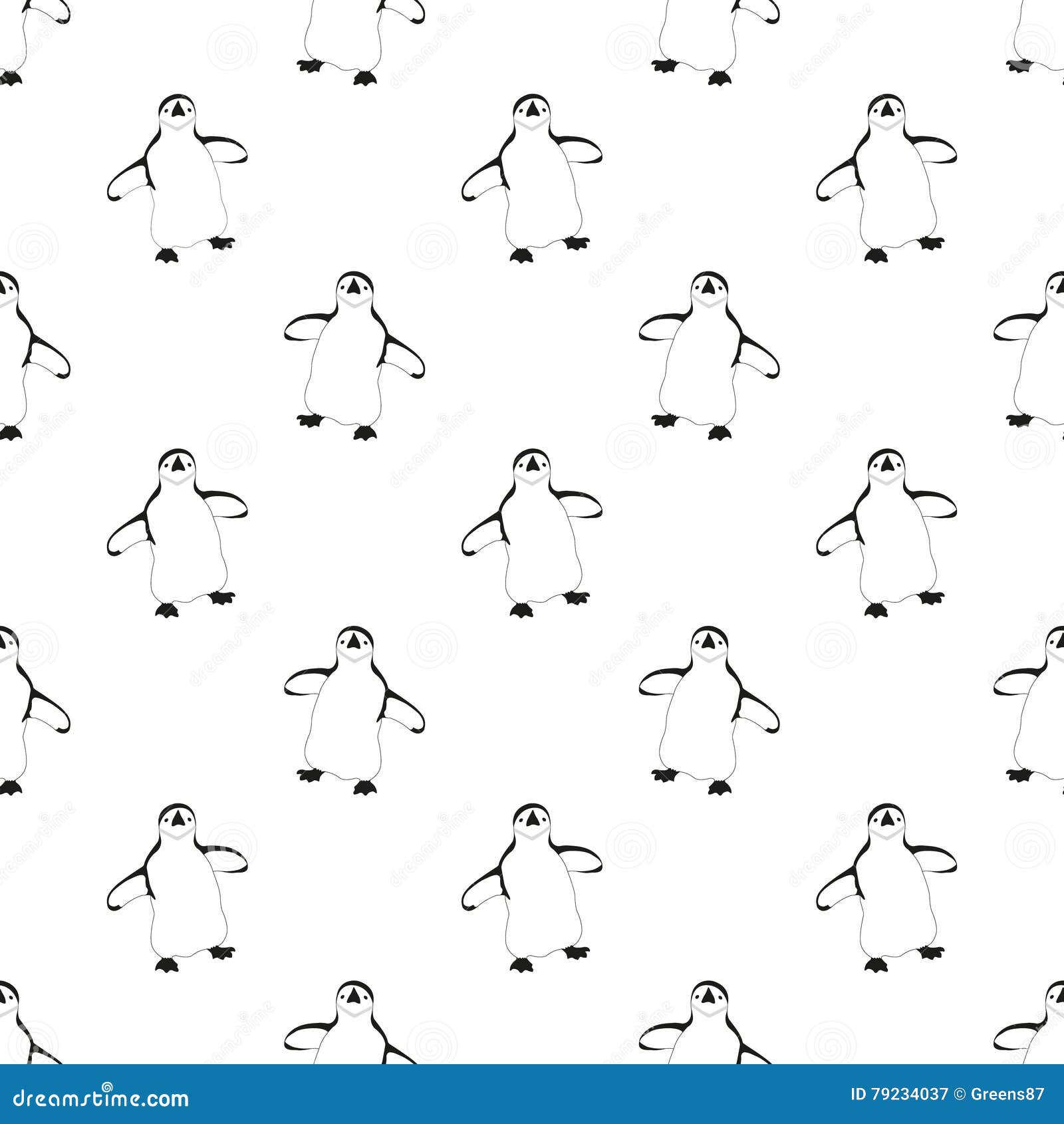 Seamless Pattern with Hand Drawn Cartoon Penguins. Stock Vector ...