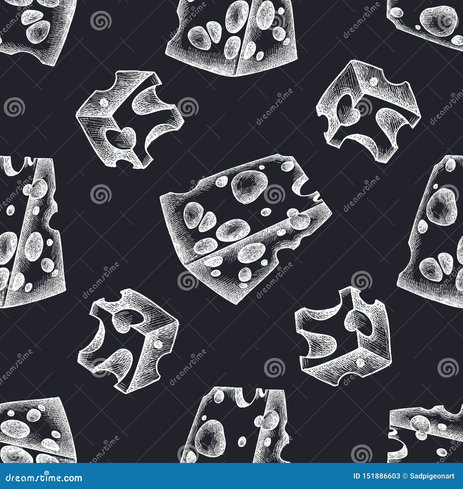 Seamless Pattern with Hand Drawn Chalk Cheese Stock Vector ...