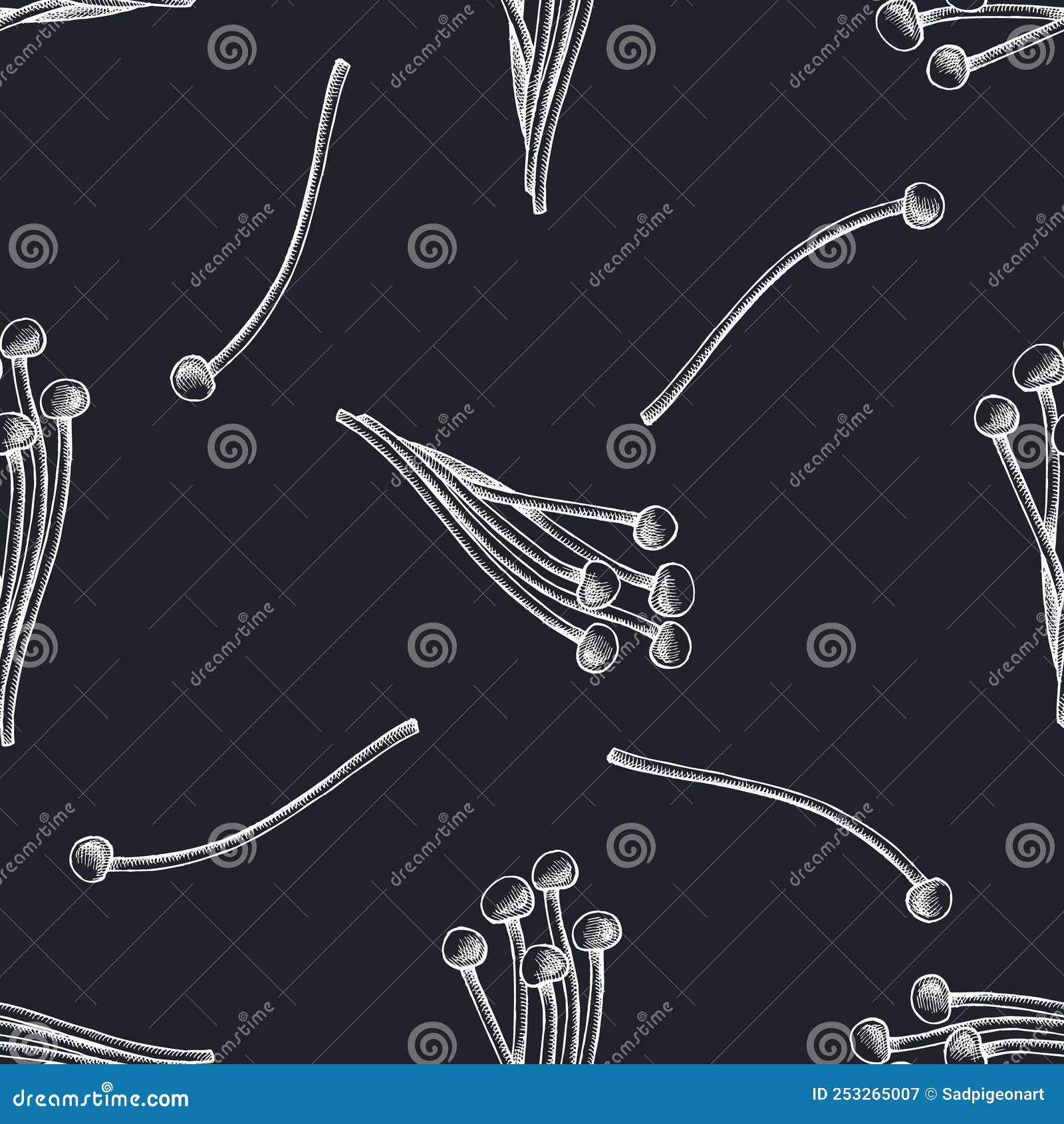 Seamless Pattern with Hand Drawn Chalk Enoki Stock Vector ...