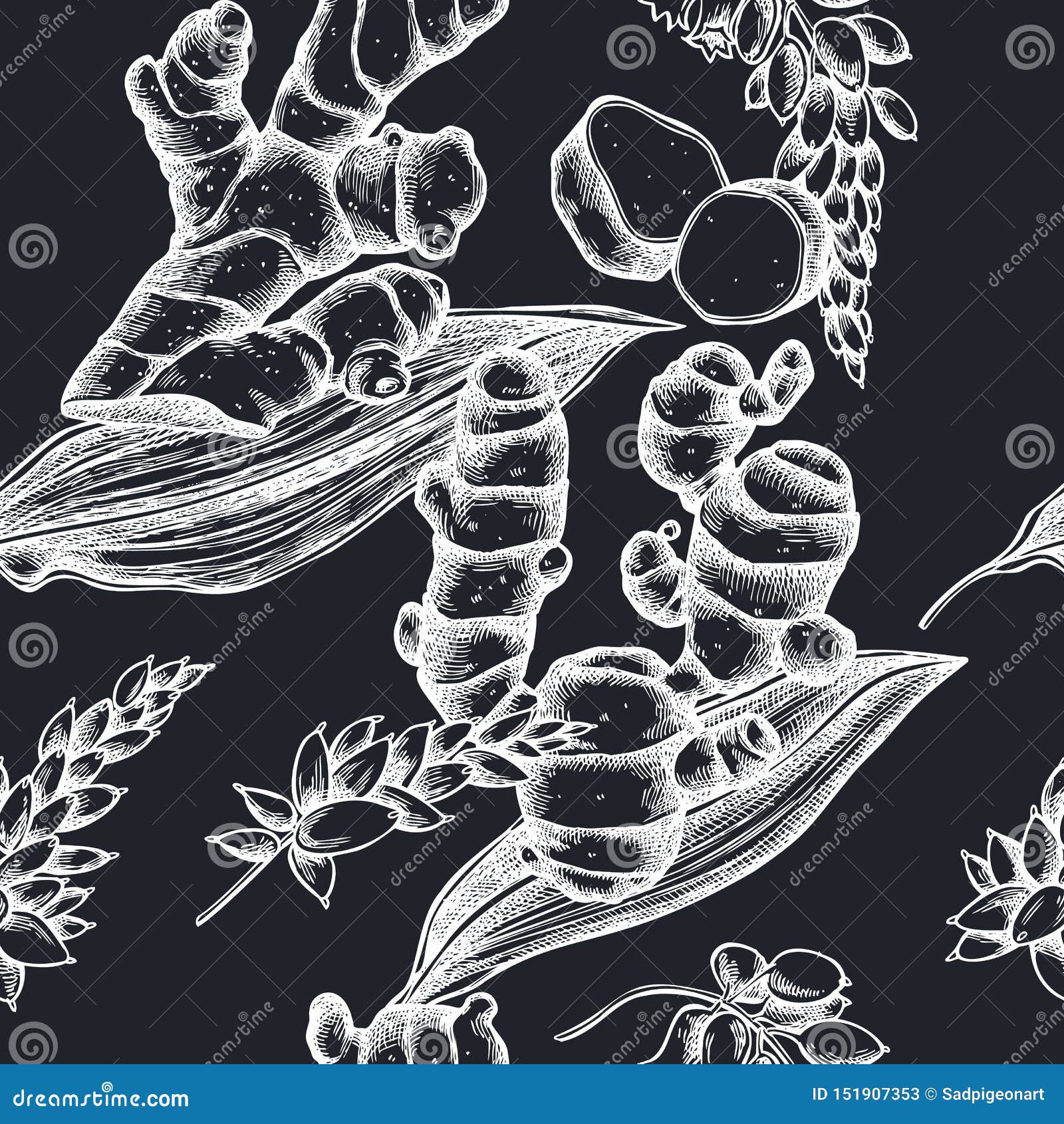 Seamless Pattern with Hand Drawn Chalk Ginger Stock Vector ...