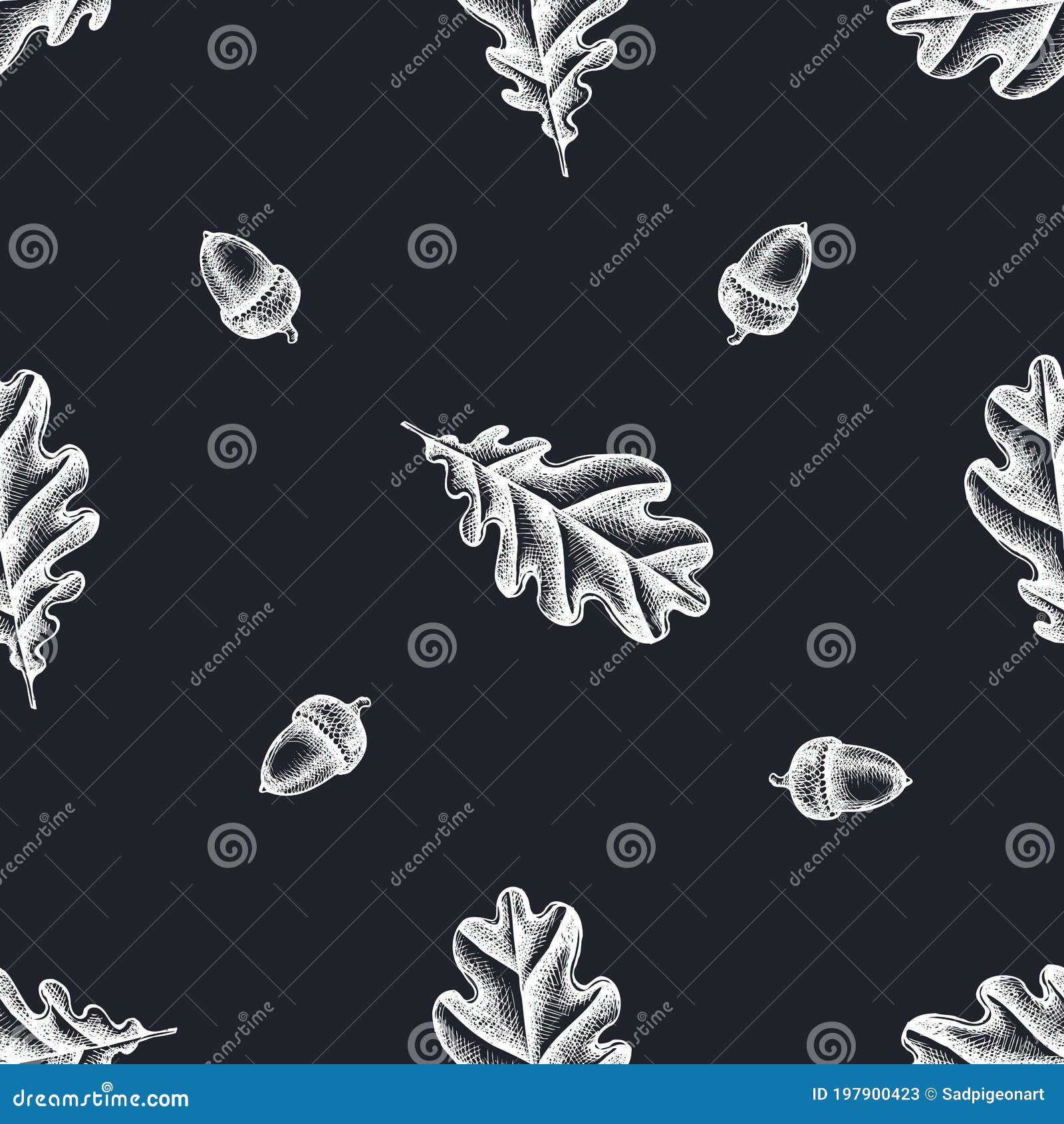 Seamless Pattern with Hand Drawn Chalk Oak Stock Vector - Illustration ...