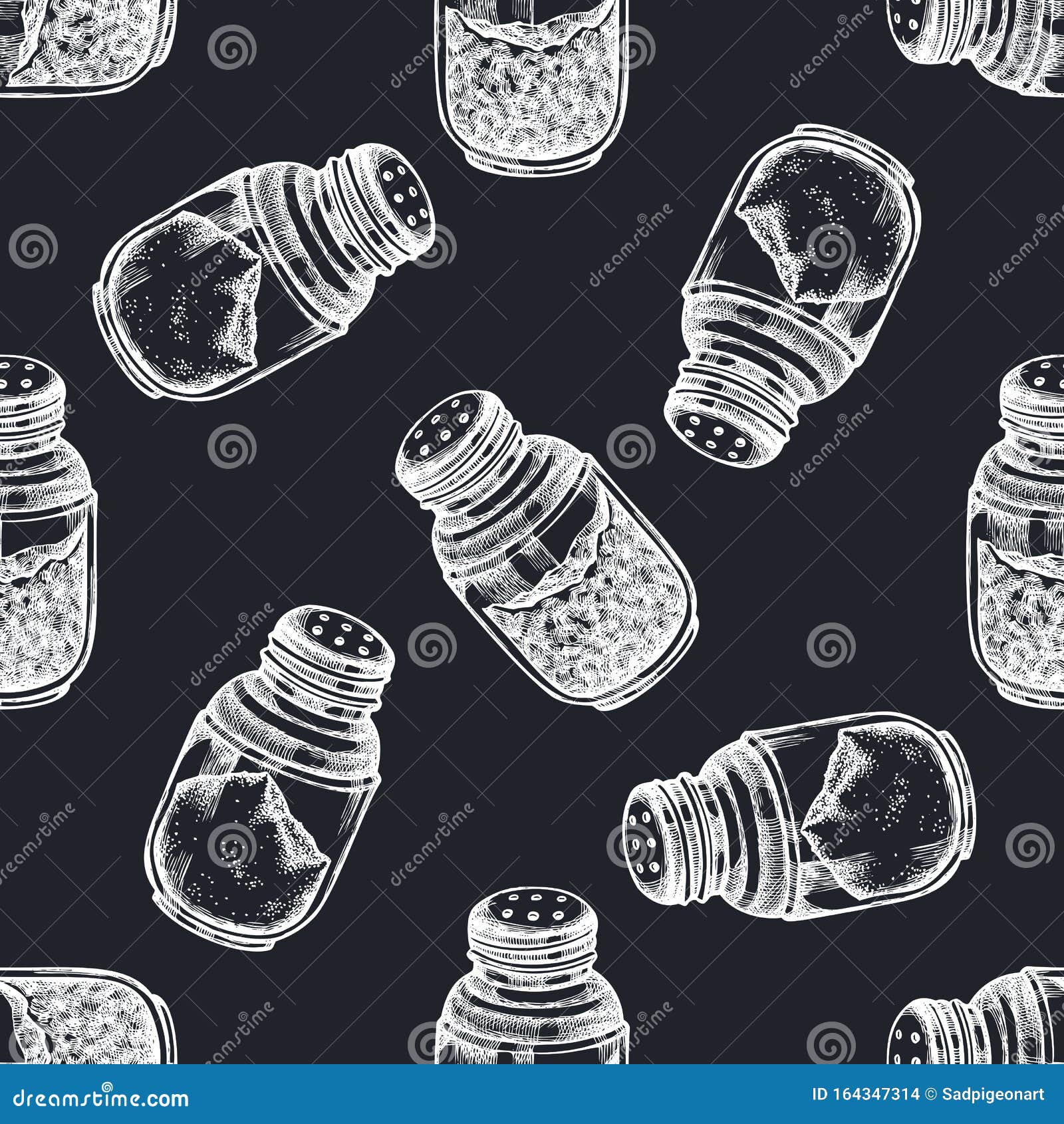 Seamless Pattern with Hand Drawn Chalk Pepper Shaker, Salt Shaker Stock ...