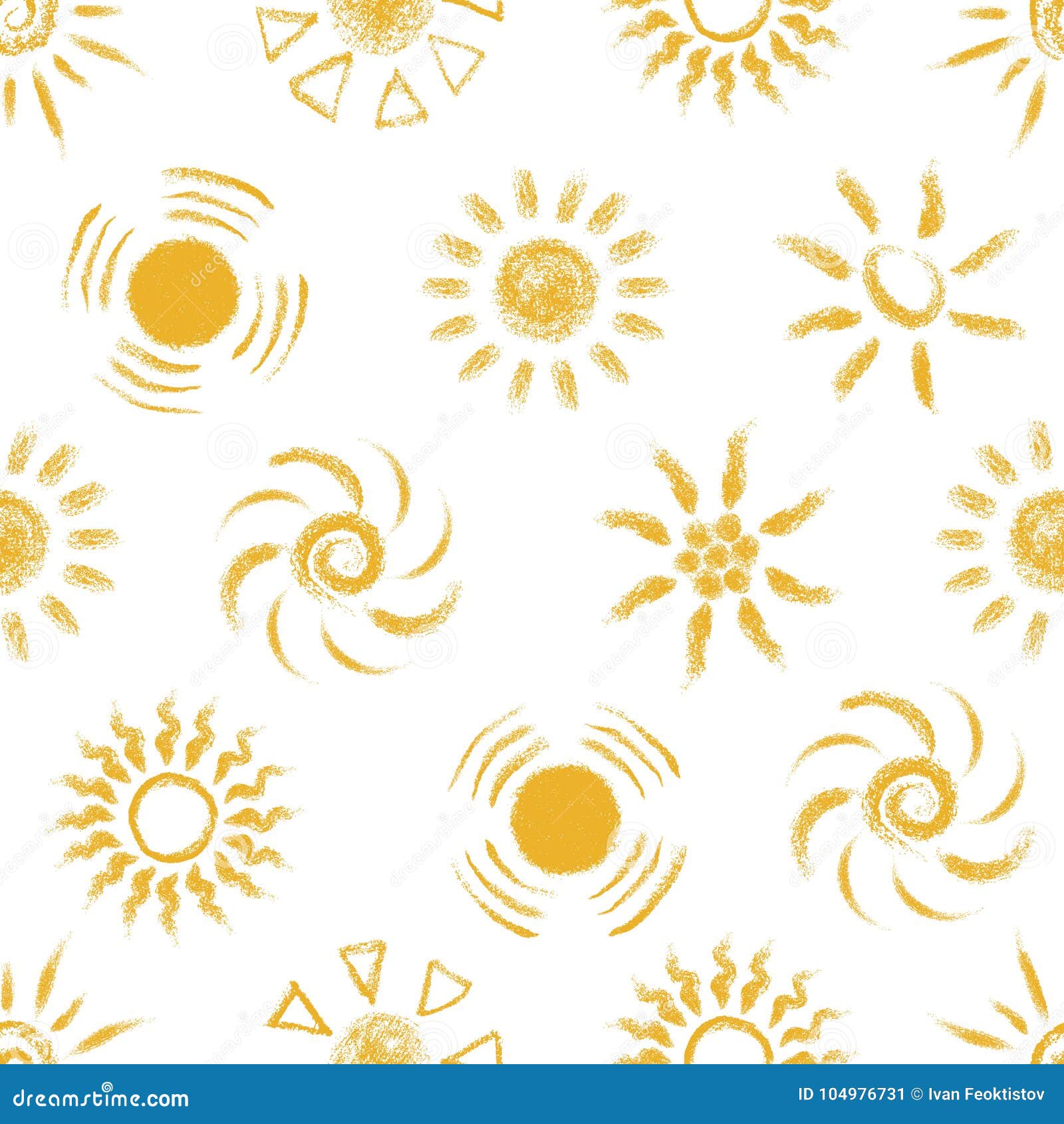 Seamless Pattern of Hand Drawn Chalk Suns Stock Vector - Illustration ...