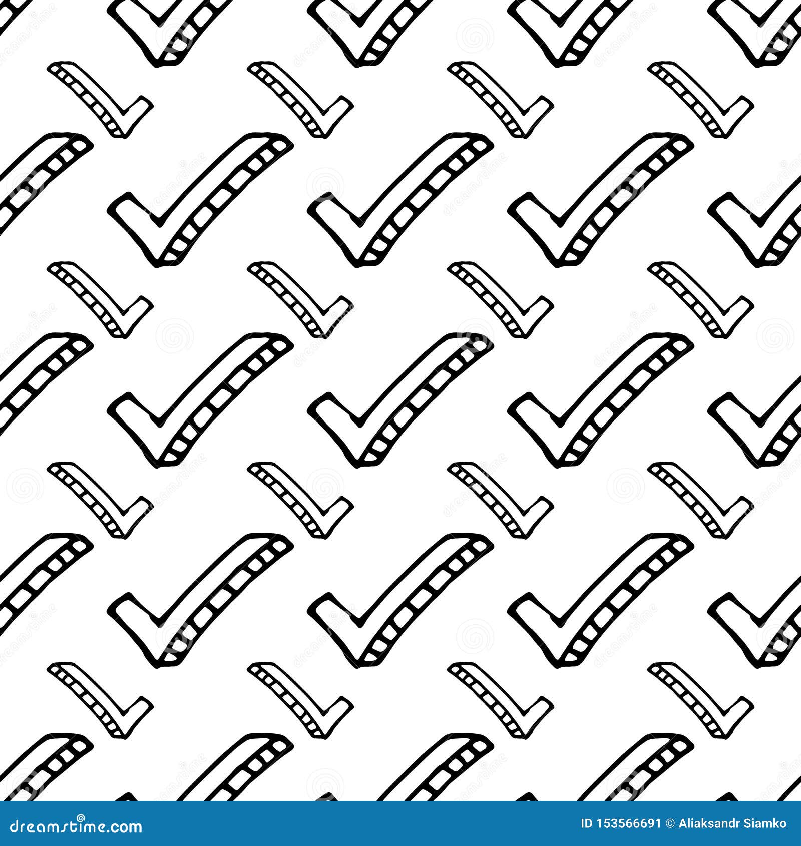 Seamless Pattern Hand Drawn Check Mark Doodle. Sketch Style Icon ...