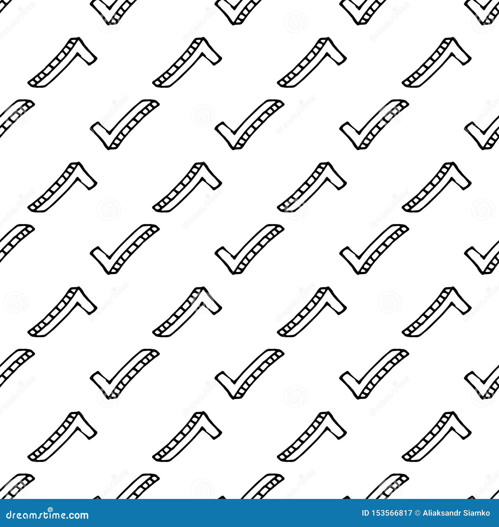 Seamless Pattern Hand Drawn Check Mark Doodle. Sketch Style Icon ...