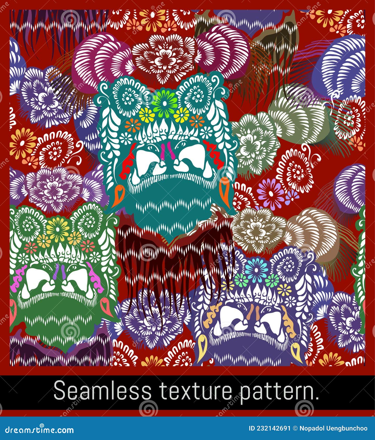 Seamless Pattern of Hand Drawn Chinese Opera Face Stock Vector ...