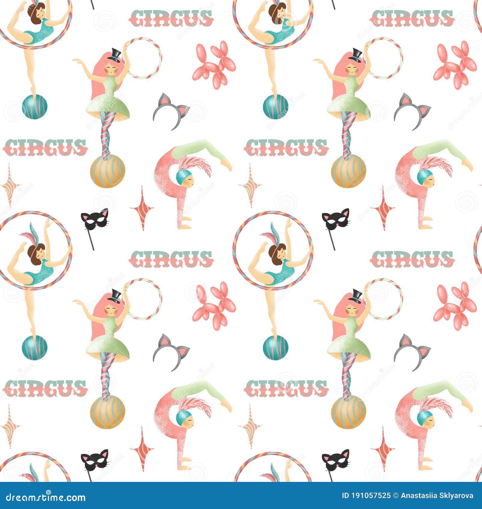 Seamless Pattern of Hand Drawn Circus Actors and Elements Stock ...