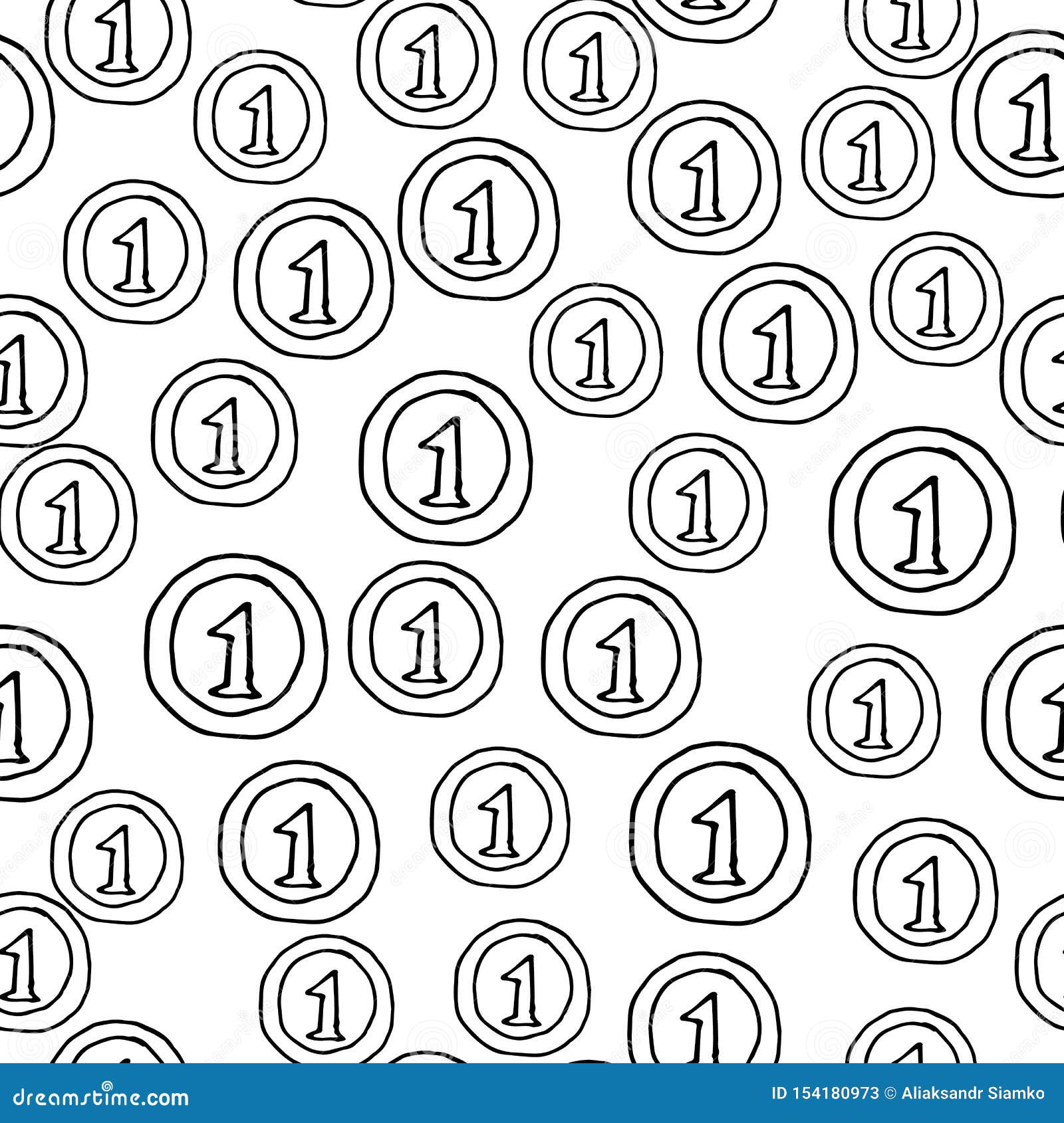 Seamless Pattern Hand Drawn Coin Doodle. Sketch Style Icon. Decoration ...