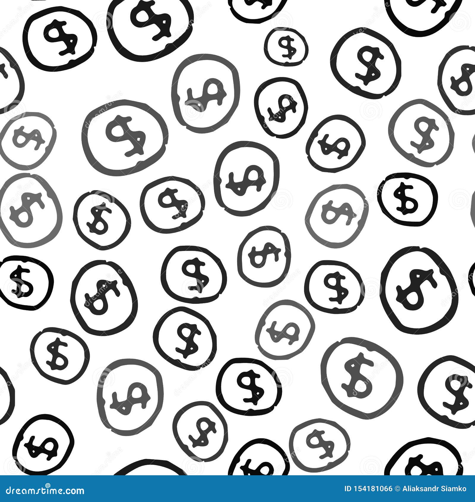 Seamless Pattern Hand Drawn Coin Doodle. Sketch Style Icon. Decoration ...