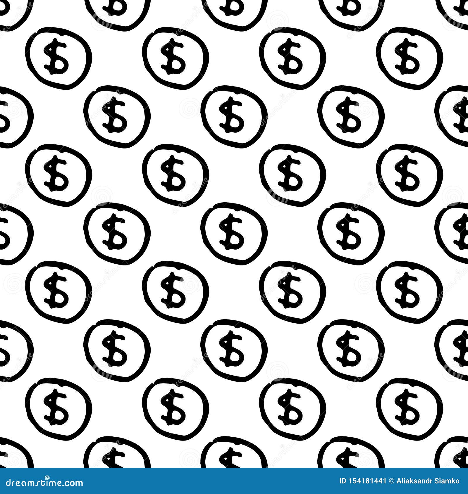 Seamless Pattern Hand Drawn Coin Doodle. Sketch Style Icon. Decoration ...