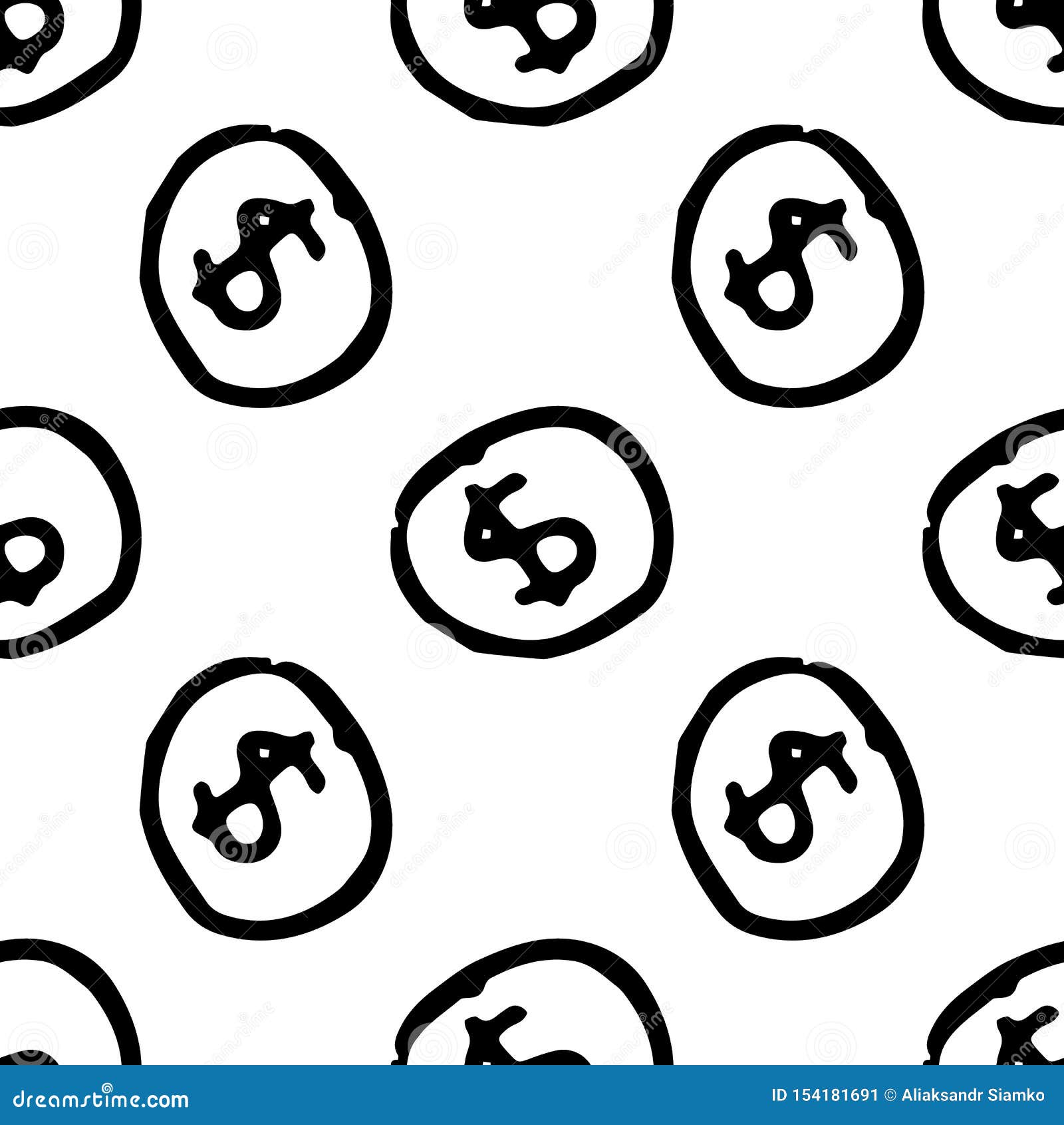 Seamless Pattern Hand Drawn Coin Doodle. Sketch Style Icon. Decoration ...