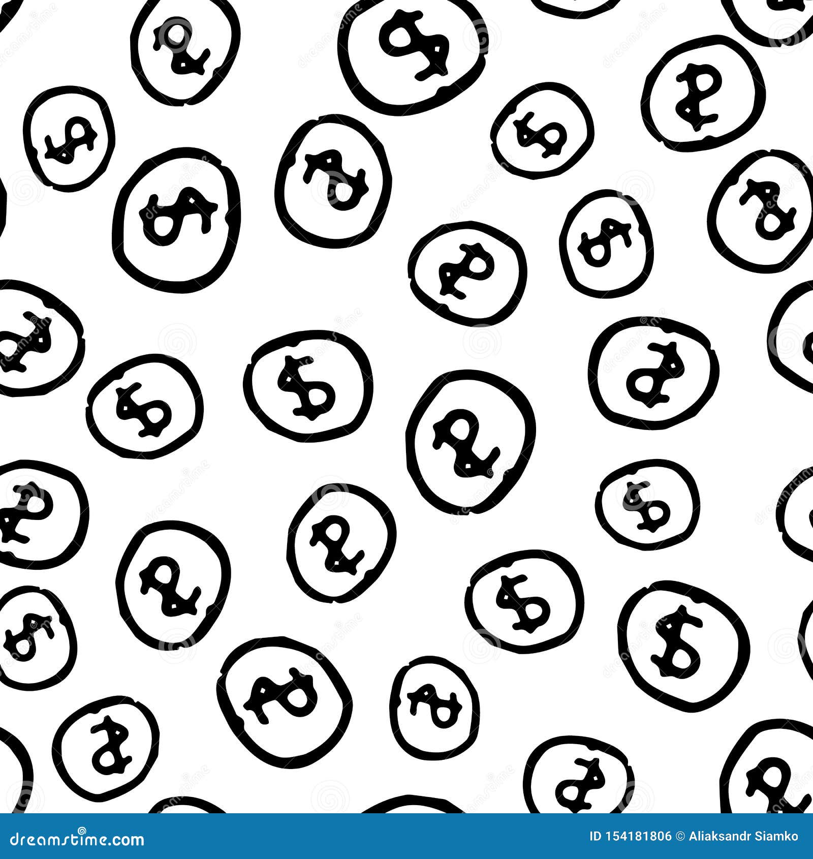 Seamless Pattern Hand Drawn Coin Doodle. Sketch Style Icon. Decoration ...