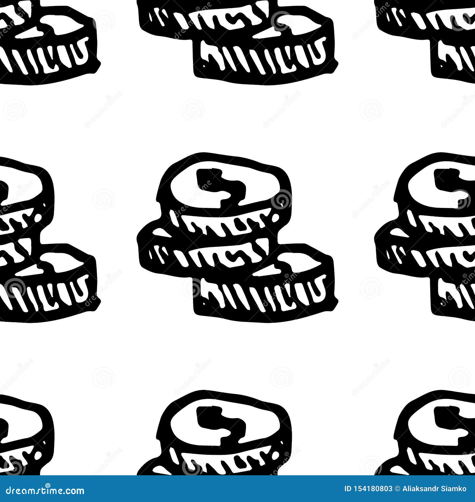 Seamless Pattern Hand Drawn Coins Doodle. Sketch Style Icon. Decoration ...