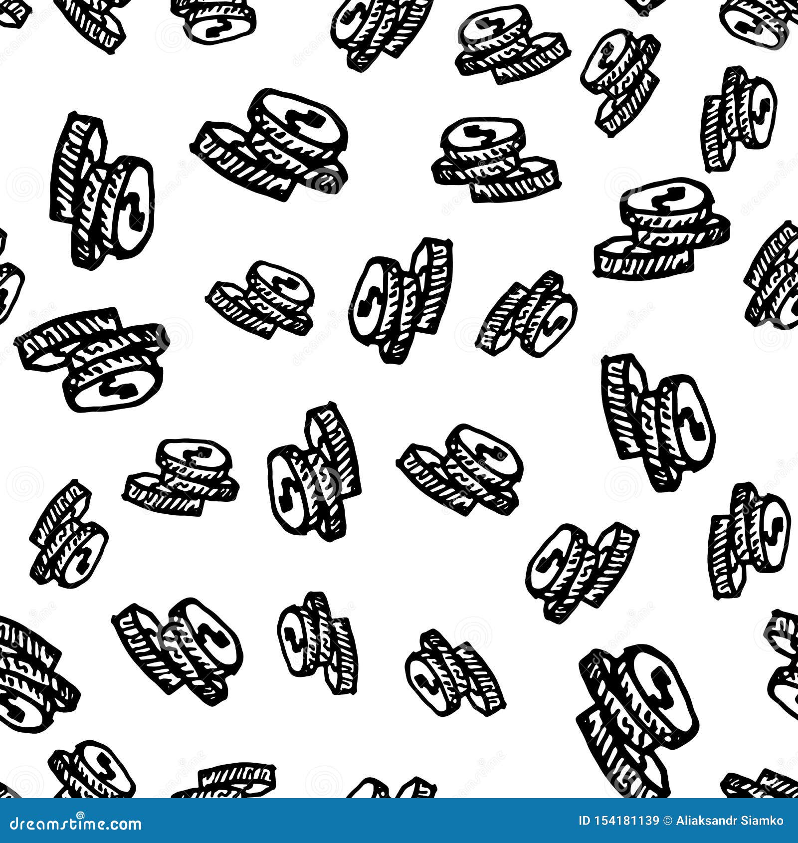 Seamless Pattern Hand Drawn Coins Doodle. Sketch Style Icon. Decoration ...