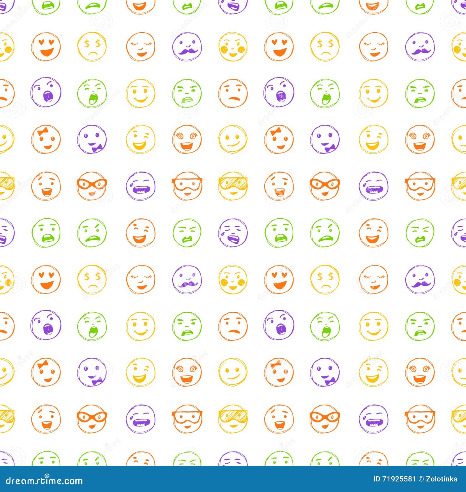 Seamless Pattern of Hand Drawn Color Lines Smiles. Stock Vector ...