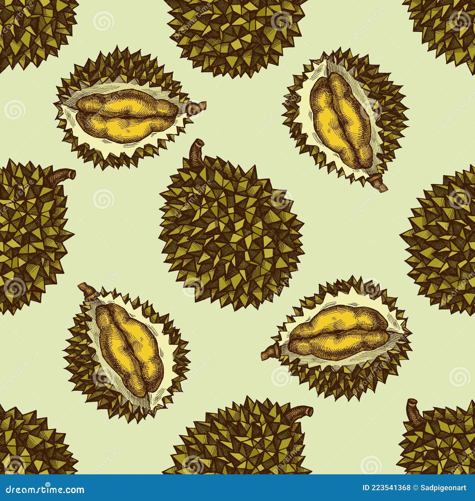 Seamless Pattern with Hand Drawn Colored Durian Stock Vector ...