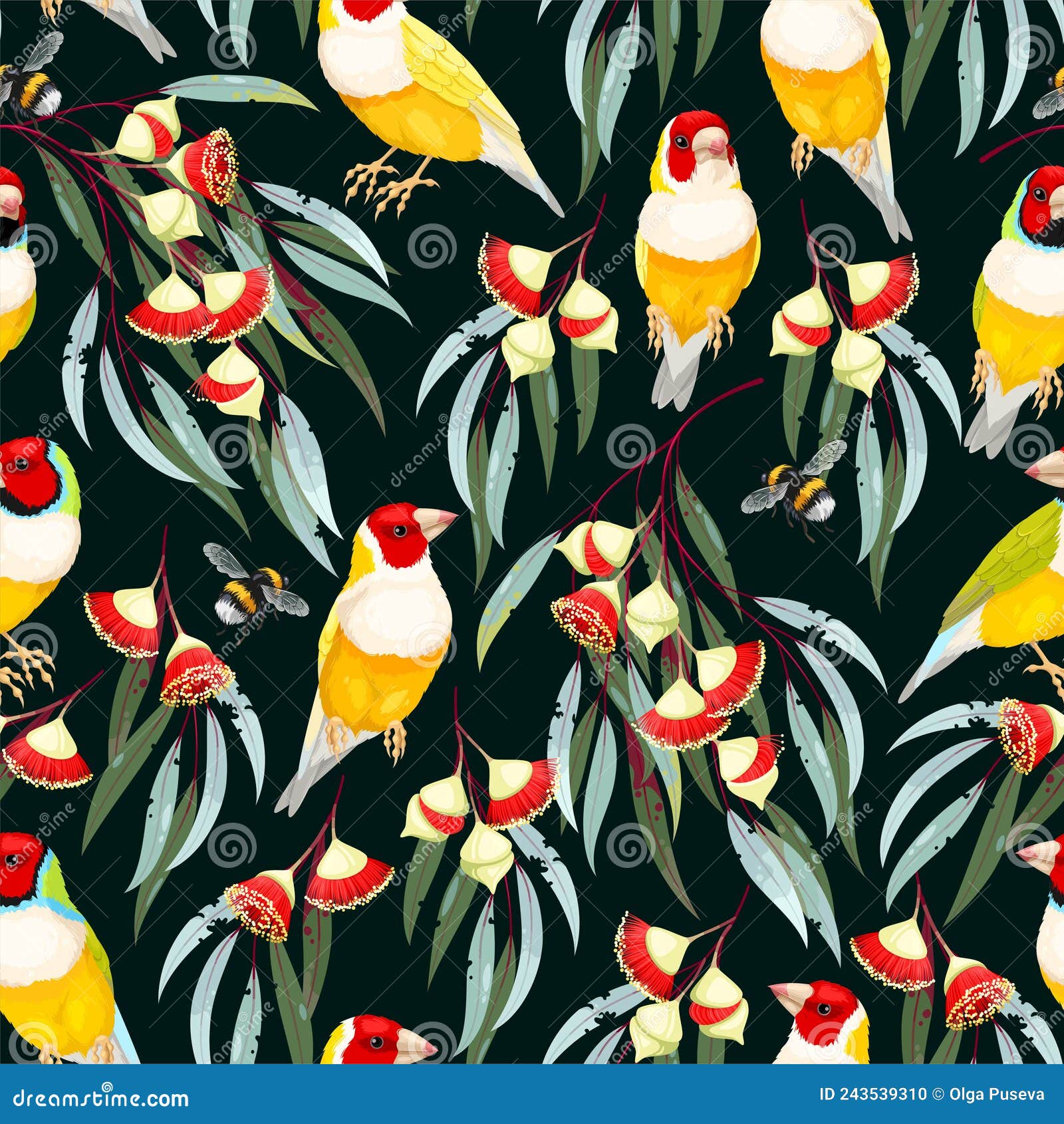 Seamless Pattern with Hand Drawn Eucalyptus Flower Stock Vector ...