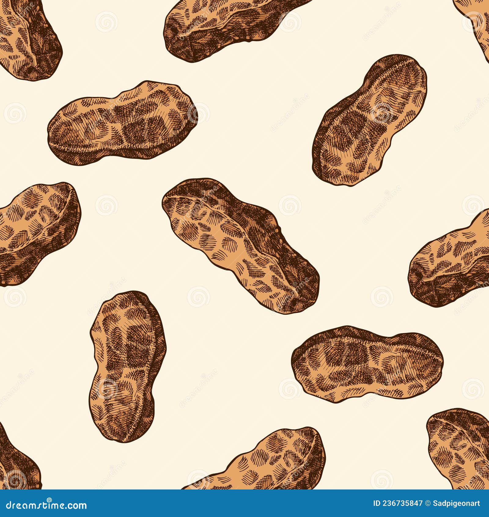 Seamless Pattern with Hand Drawn Colored Peanut Stock Vector ...