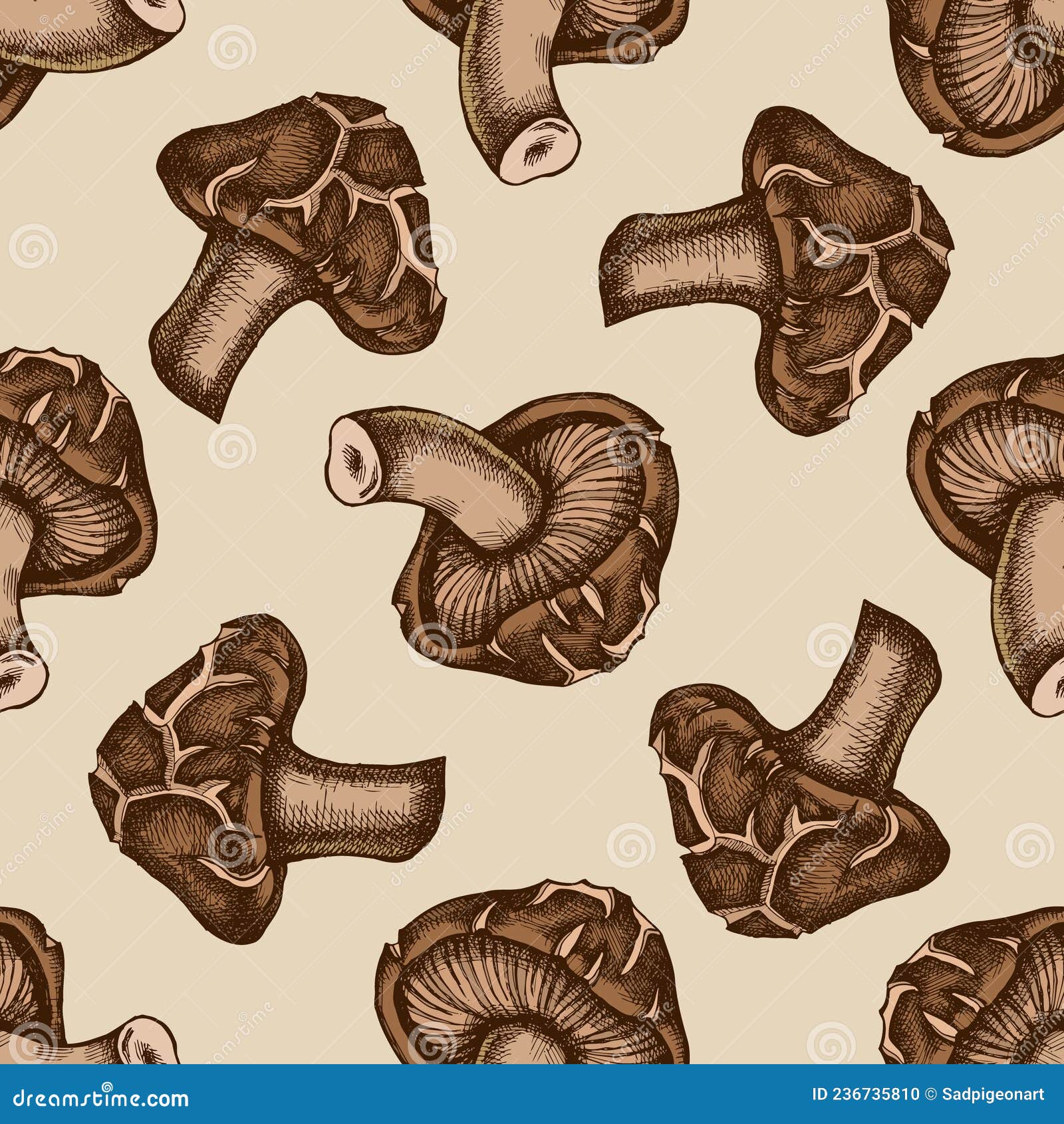 Seamless Pattern with Hand Drawn Colored Shiitake Stock Vector ...