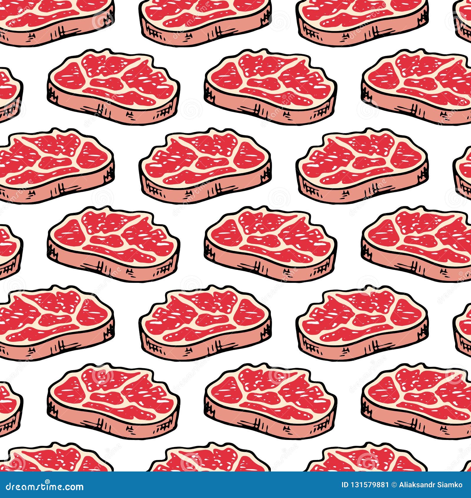 Seamless Pattern Hand Drawn Colorful Meat Doodle Black Sketch Sign