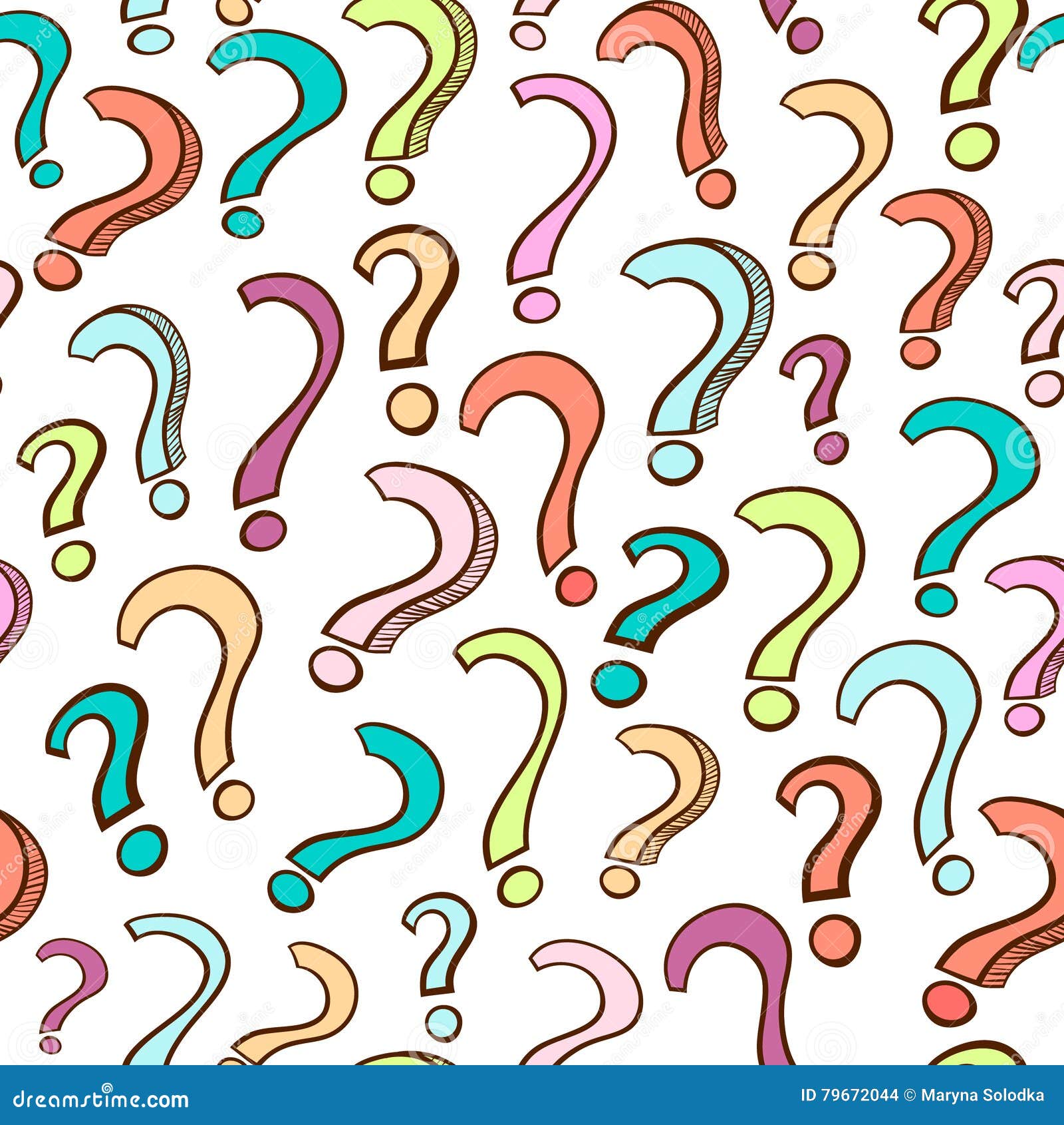 Seamless Pattern with Hand Drawn Colorful Question Signs. Vector ...