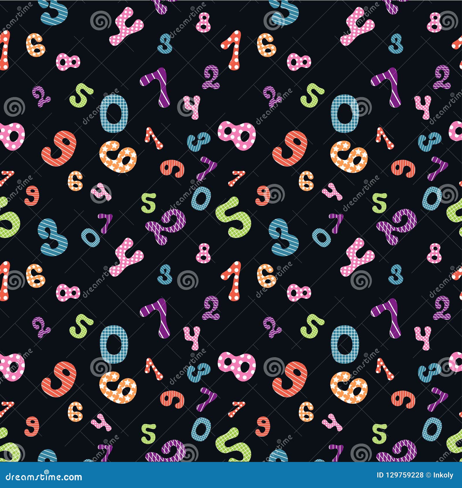 Seamless Pattern with Hand Drawn Colorful Textured Numbers on Dark Blue ... Seamless Pattern with Hand Drawn Colorful Textured Numbers on Dark Blue ...