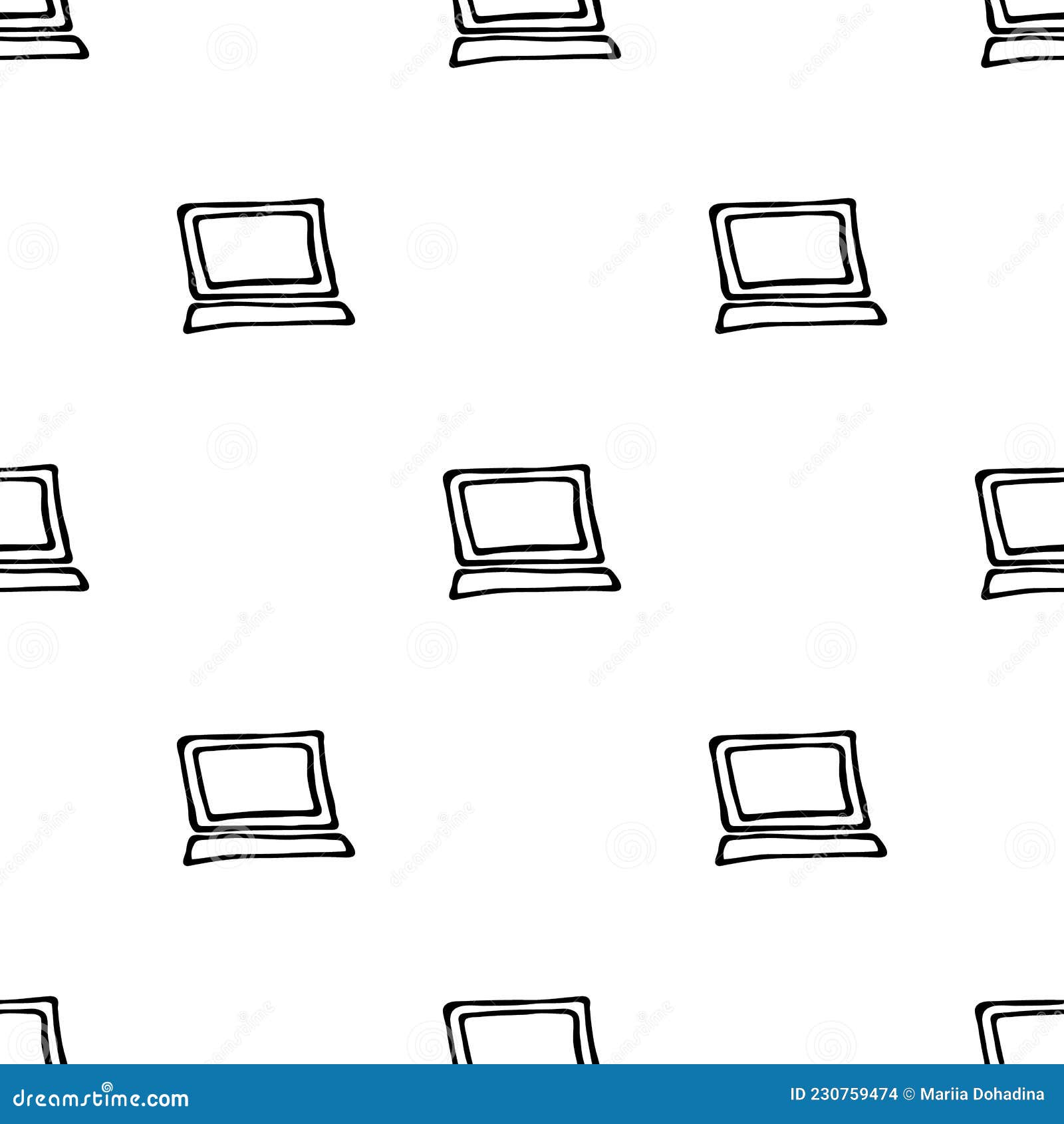 Seamless Pattern with Hand Drawn Computer. Doodle Style Vector Illustration Stock Vector ...