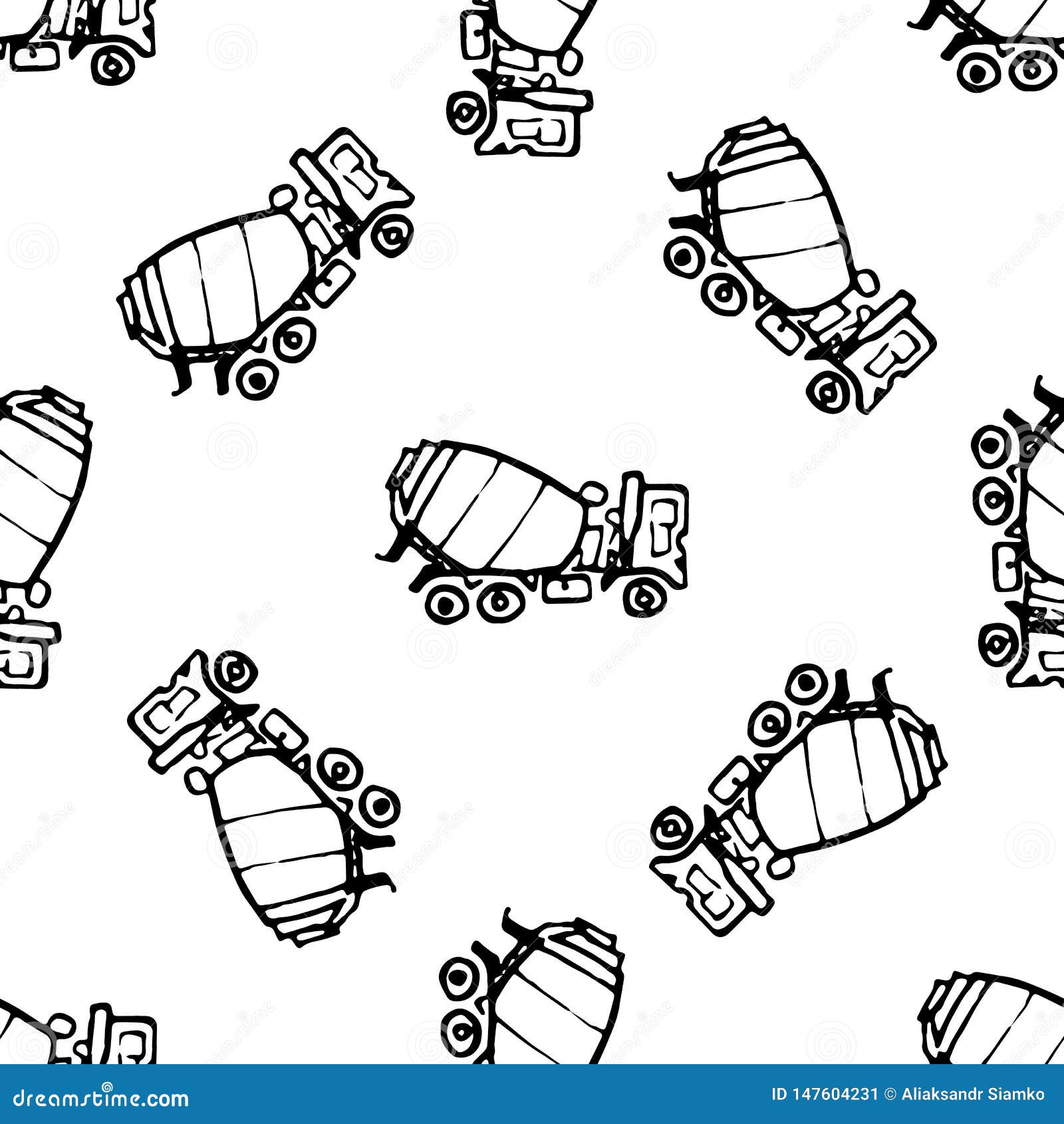 Seamless Pattern Hand Drawn Concrete Mixer Doodle. Sketch Style Icon ...
