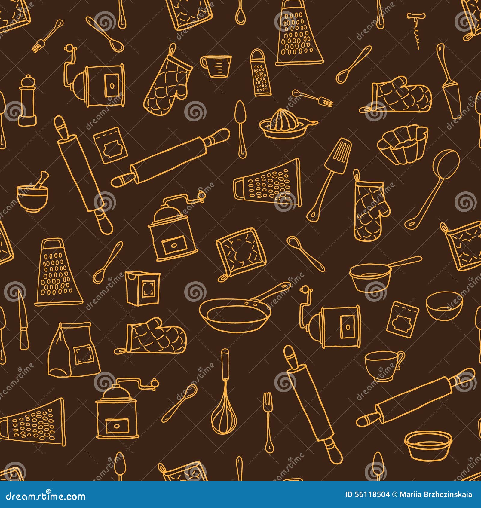 Seamless Pattern with Hand Drawn Cookware on the Stock Vector ...