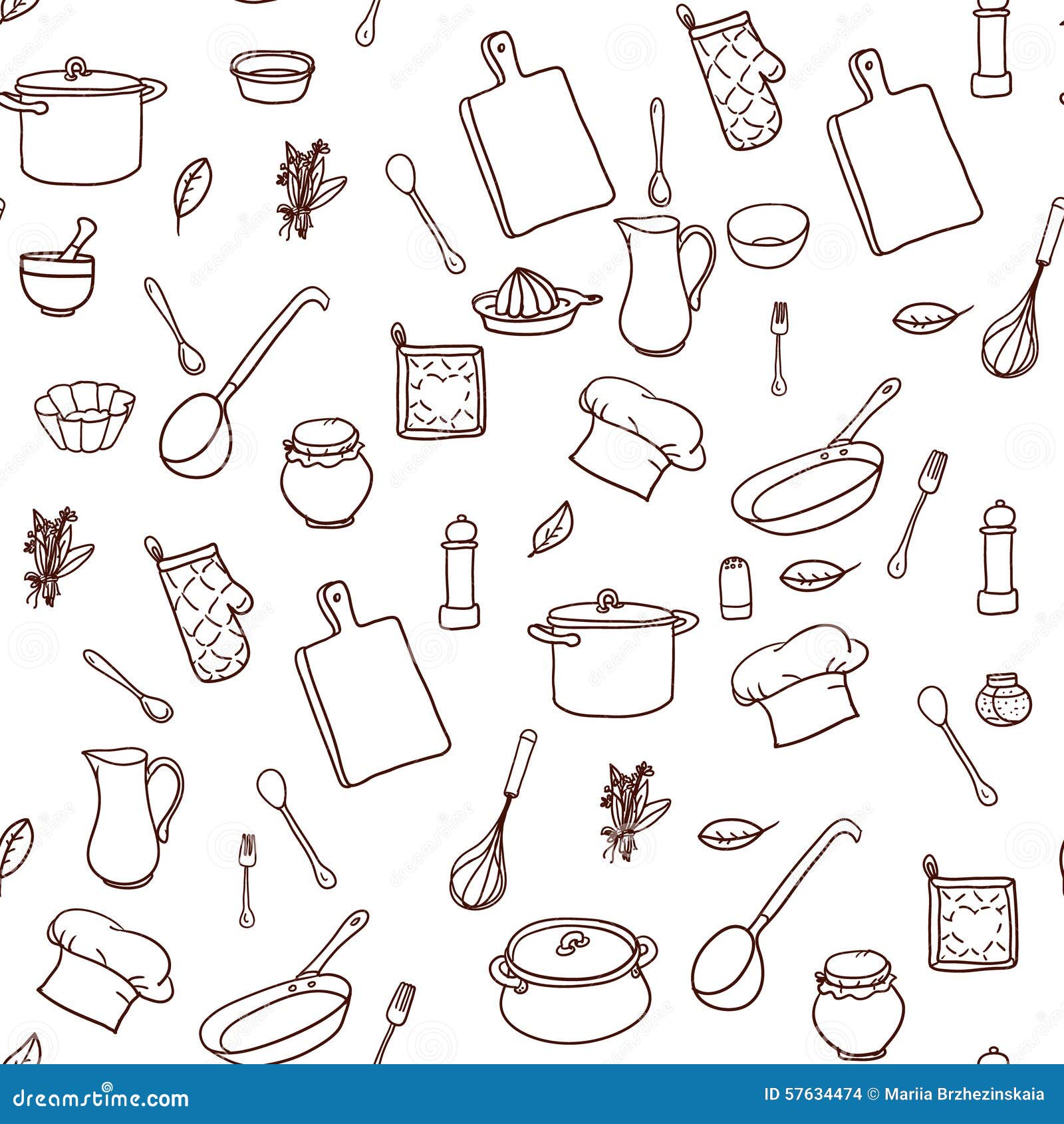 Seamless Pattern with Hand Drawn Cookware on the Stock Vector - Illustration of drawn, kitchen ...