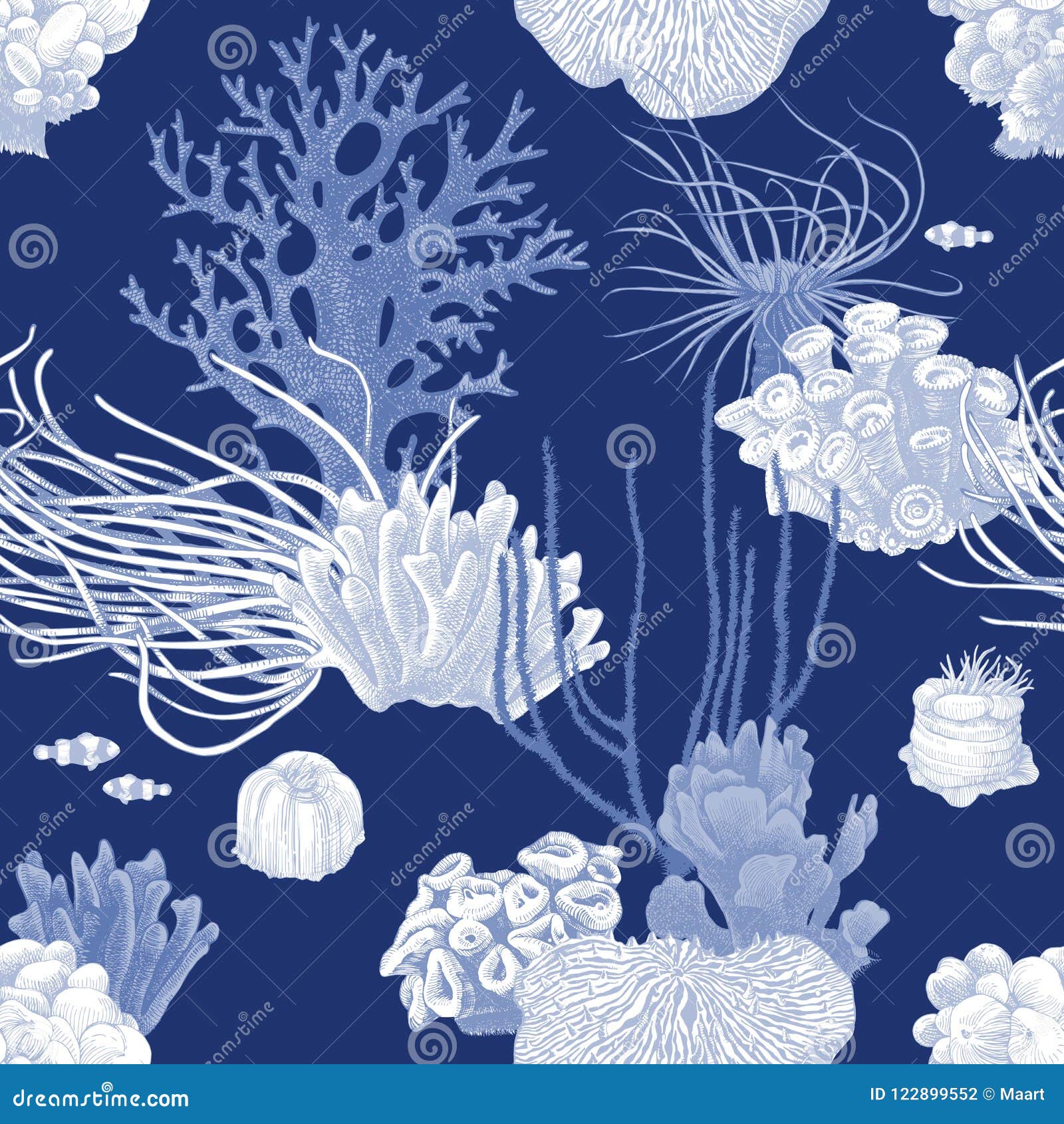 Seamless Pattern with Hand Drawn Coral Reef Stock Vector - Illustration ...