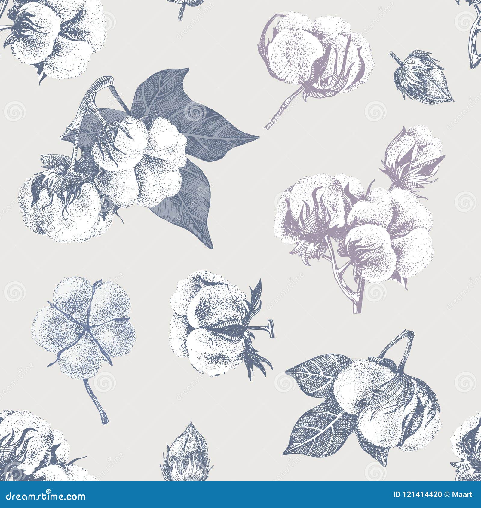 Cotton seamless pattern stock vector. Illustration of flower - 121414420