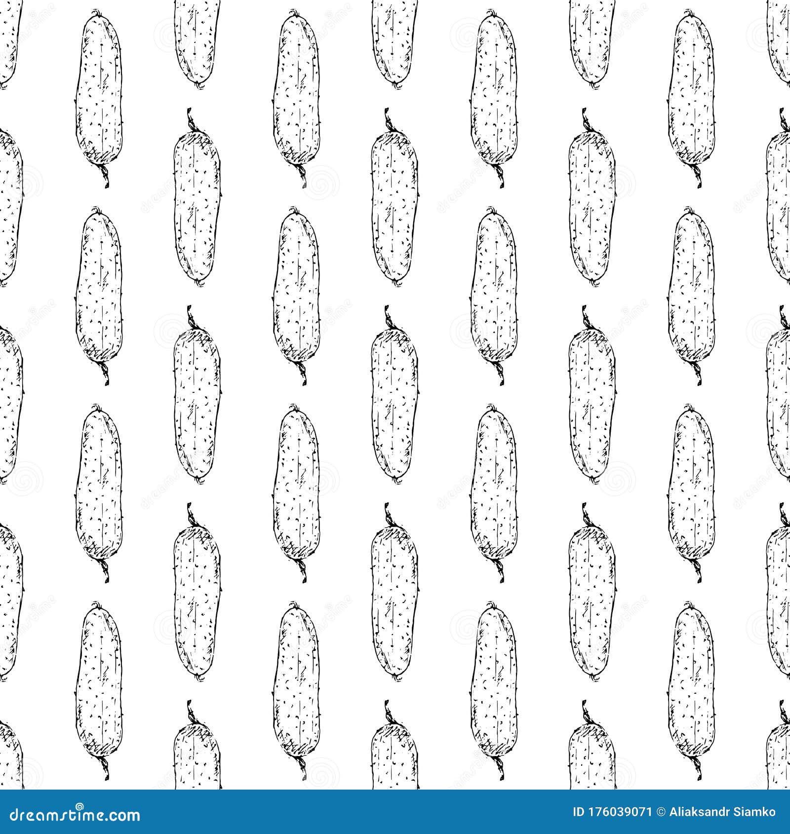 Seamless Pattern Hand Drawn Cucumber Doodle. Sketch Style Icon ...