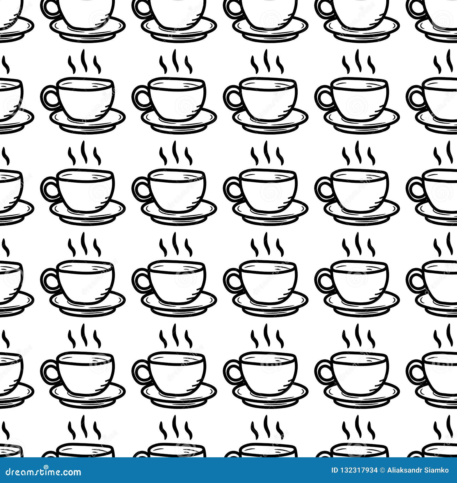 Seamless Pattern Hand Drawn Cup Of Coffee. Doodle Black Sketch Stock ... Seamless Pattern Hand Drawn Cup Of Coffee. Doodle Black Sketch Stock ...