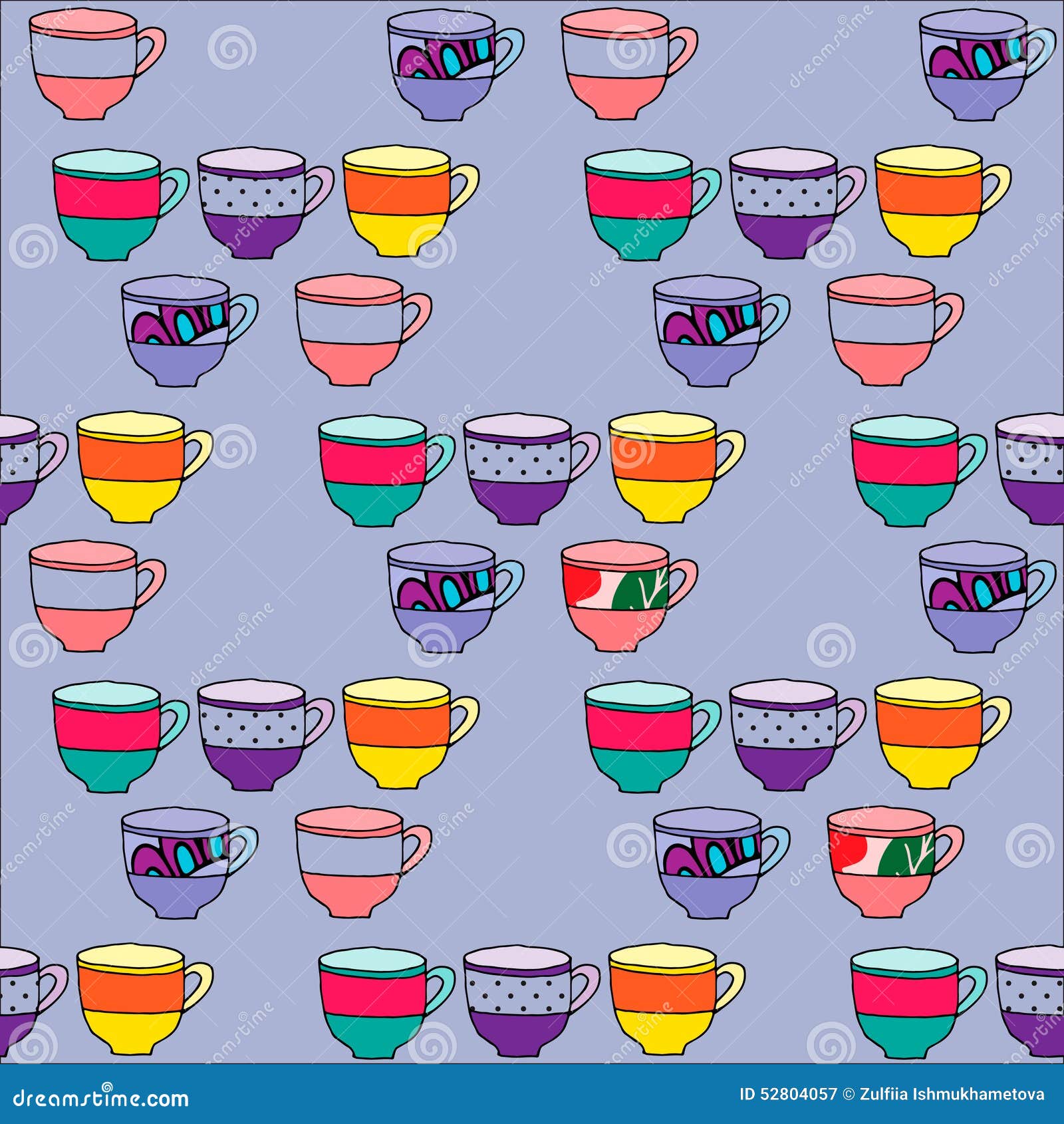 Seamless Pattern with Hand Drawn Cups Stock Vector - Illustration of ...