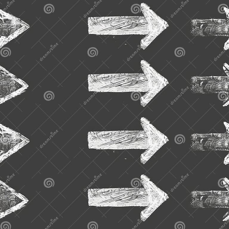 Seamless Pattern of Hand Drawn Curved Arrows in Chalk on a Solid Black ...