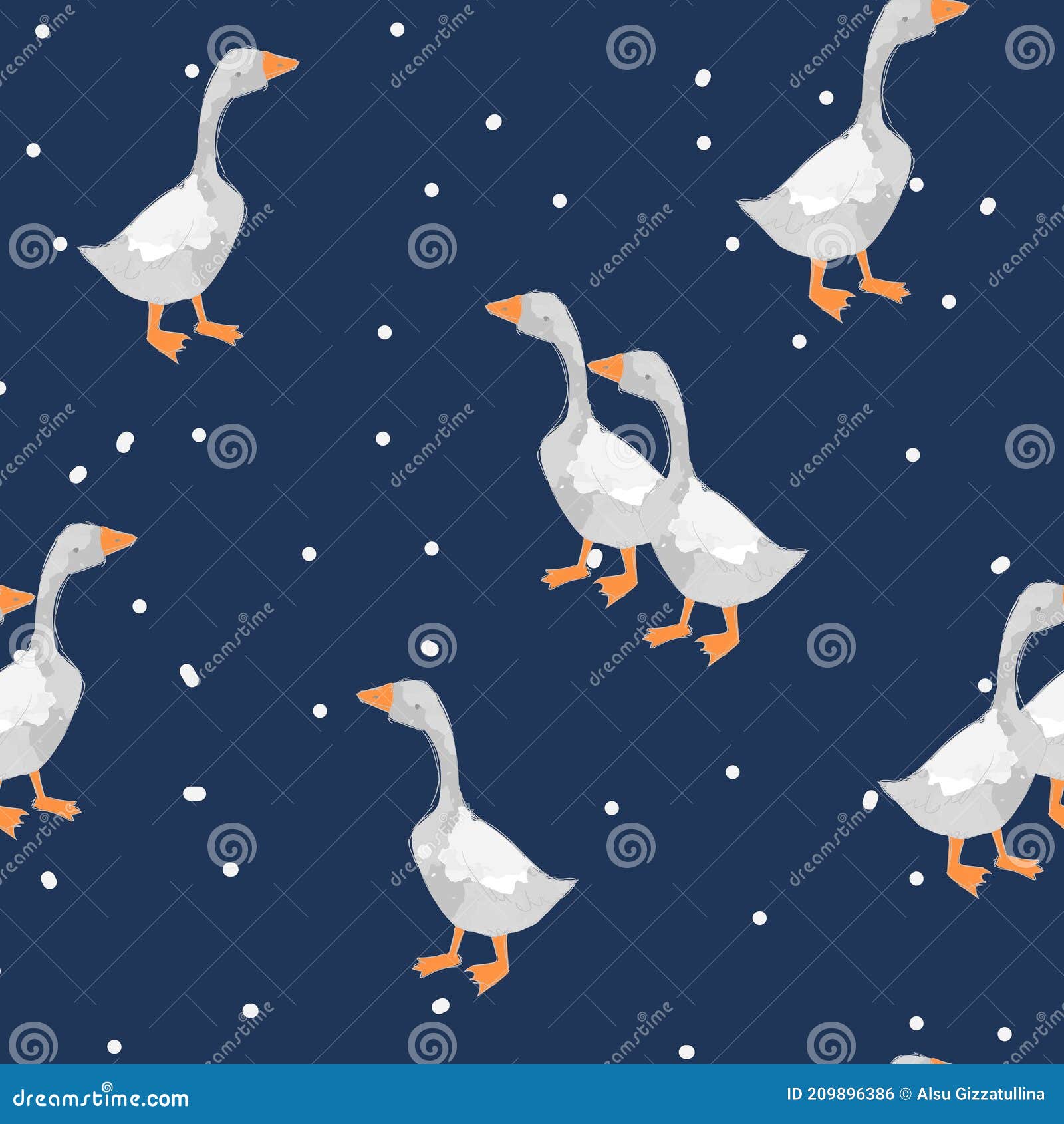 Seamless Pattern Hand Drawn Cute Goose Vector Illustration Bird Stock ...