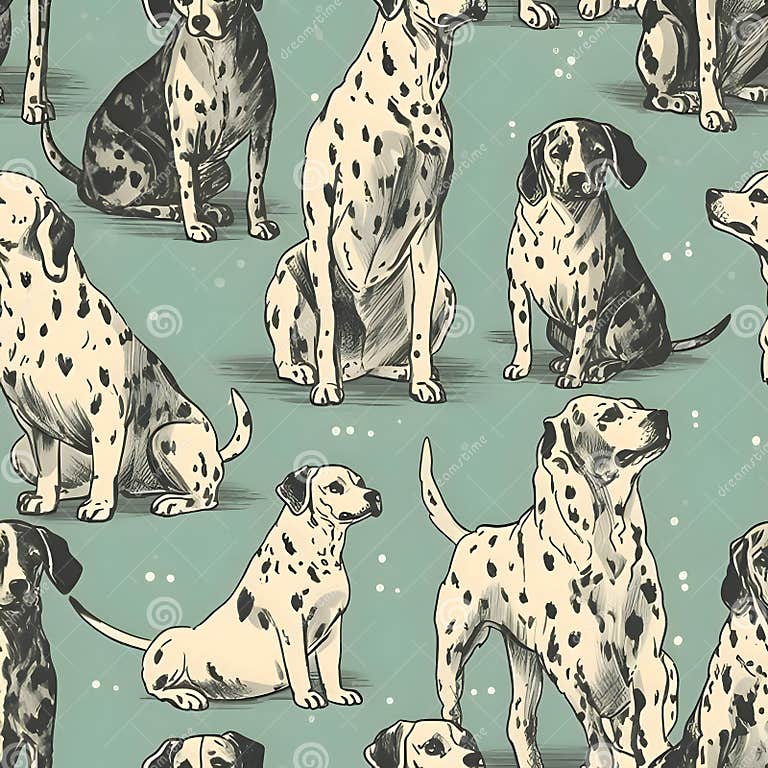 Seamless Pattern with Hand Drawn Dalmatian Dogs. Vector Illustration Stock Vector - Illustration ...