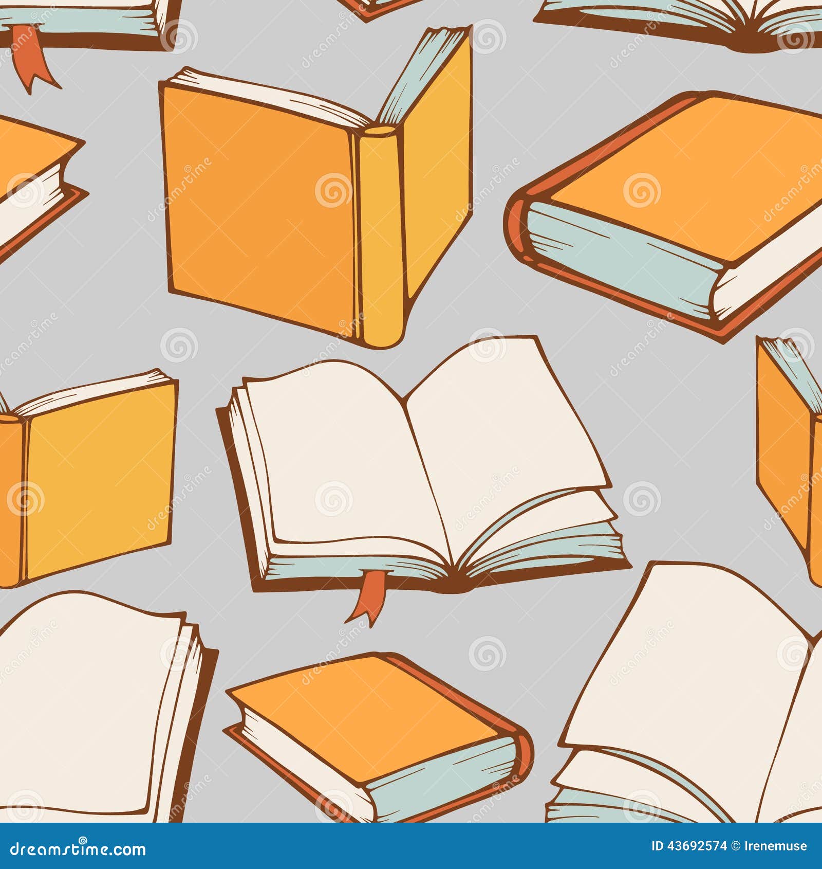 Seamless Pattern with Hand Drawn Decorative Books Stock Vector ...