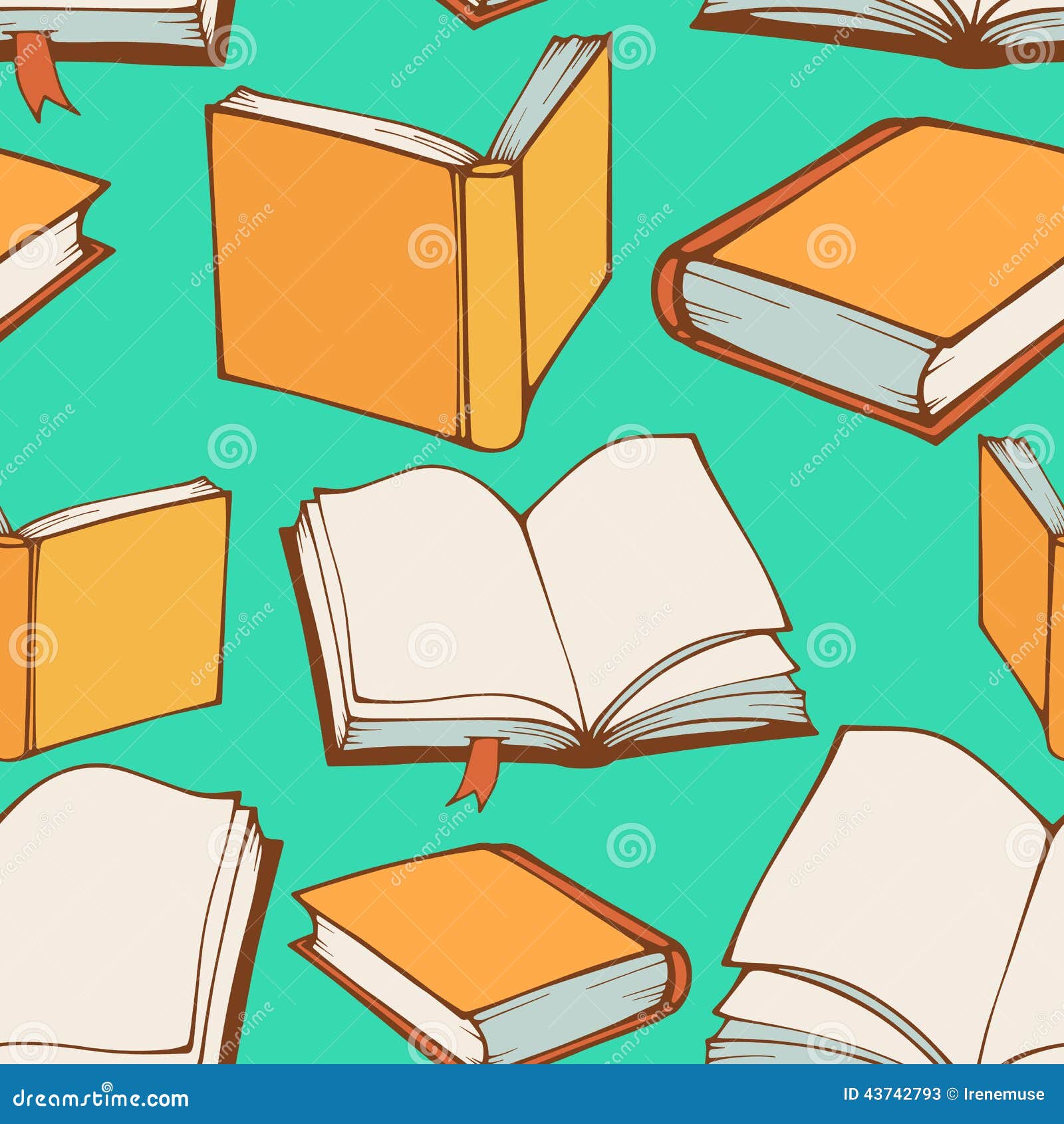 Seamless Pattern with Hand Drawn Decorative Books Stock Vector ...