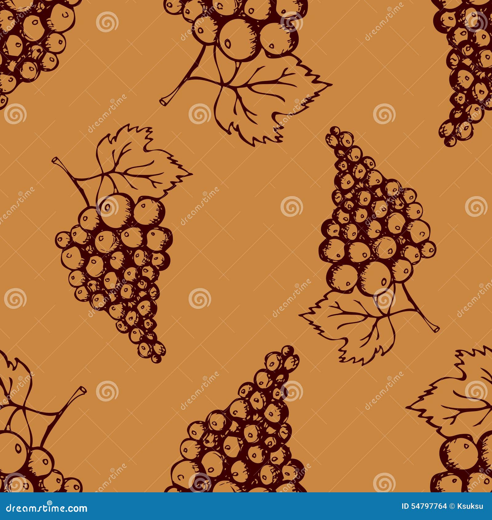 Seamless Pattern with Hand Drawn Decorative Grapes Stock Illustration ...