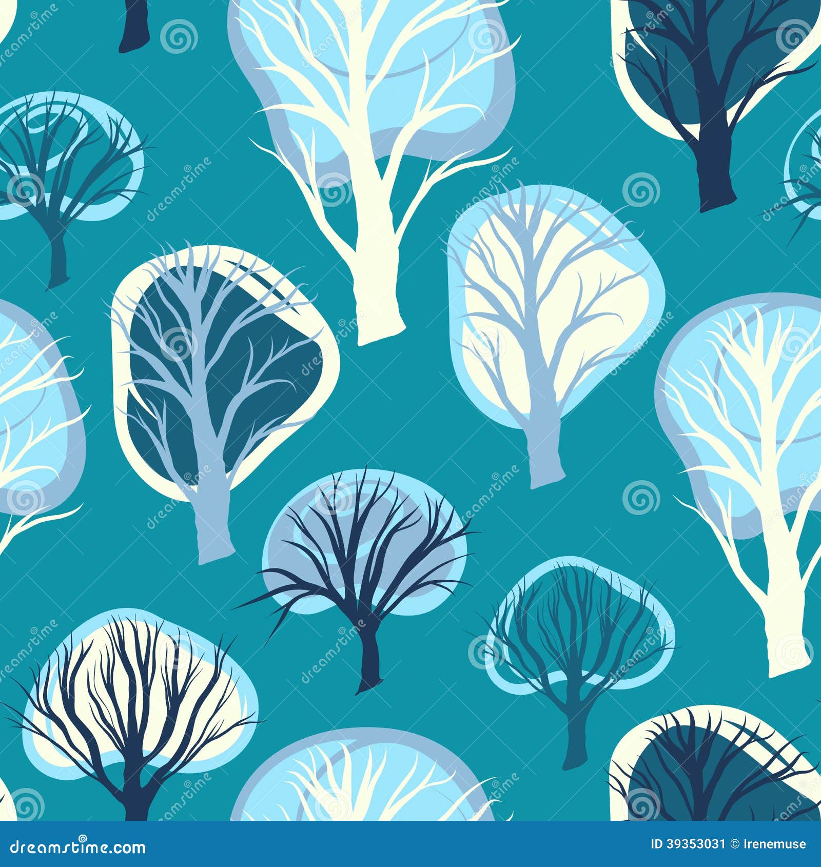 Seamless Pattern with Hand Drawn Decorative Trees Stock Vector ...