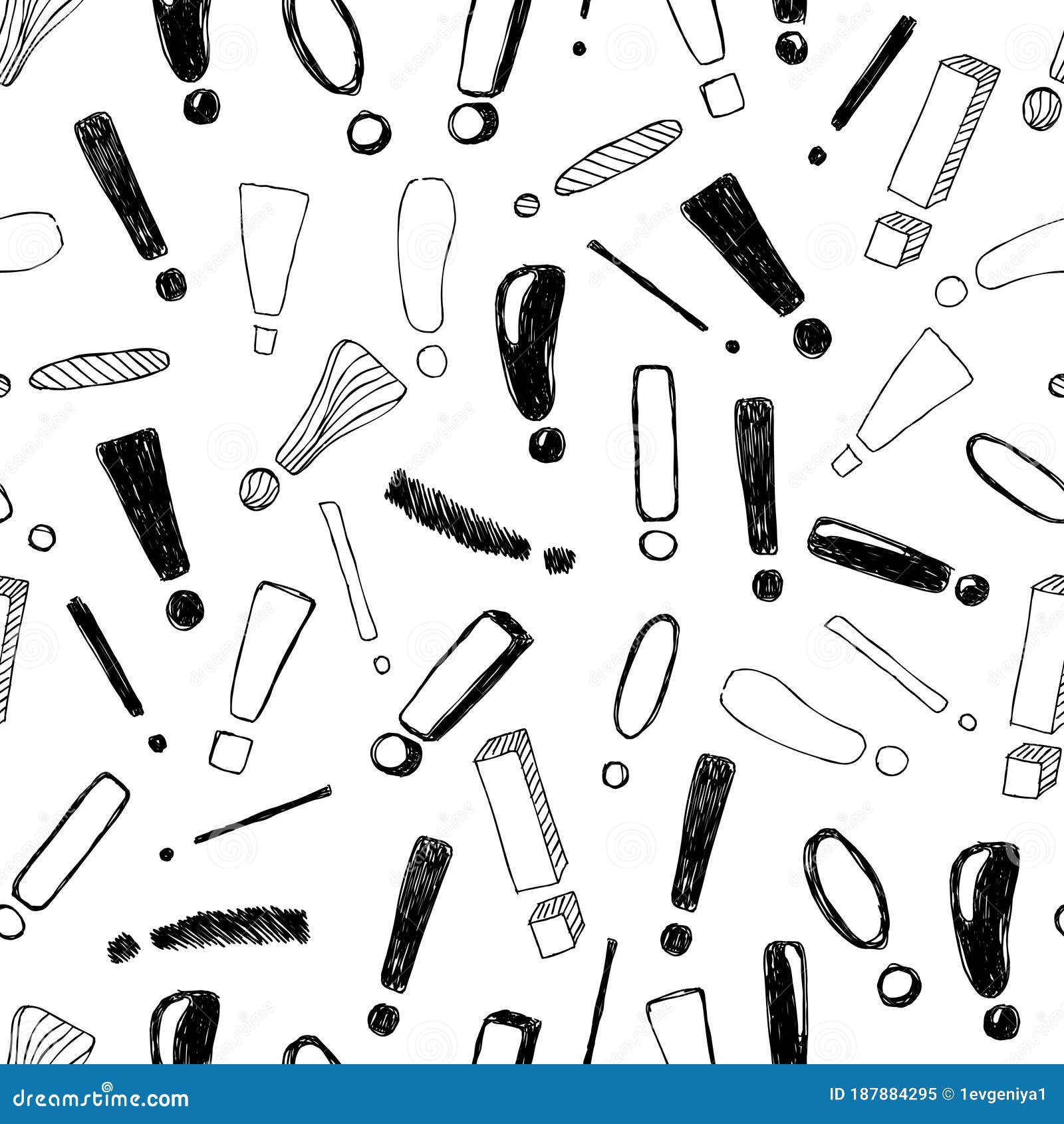 Seamless Pattern with Hand Drawn Doodle Exclamations Marks. Vector ...