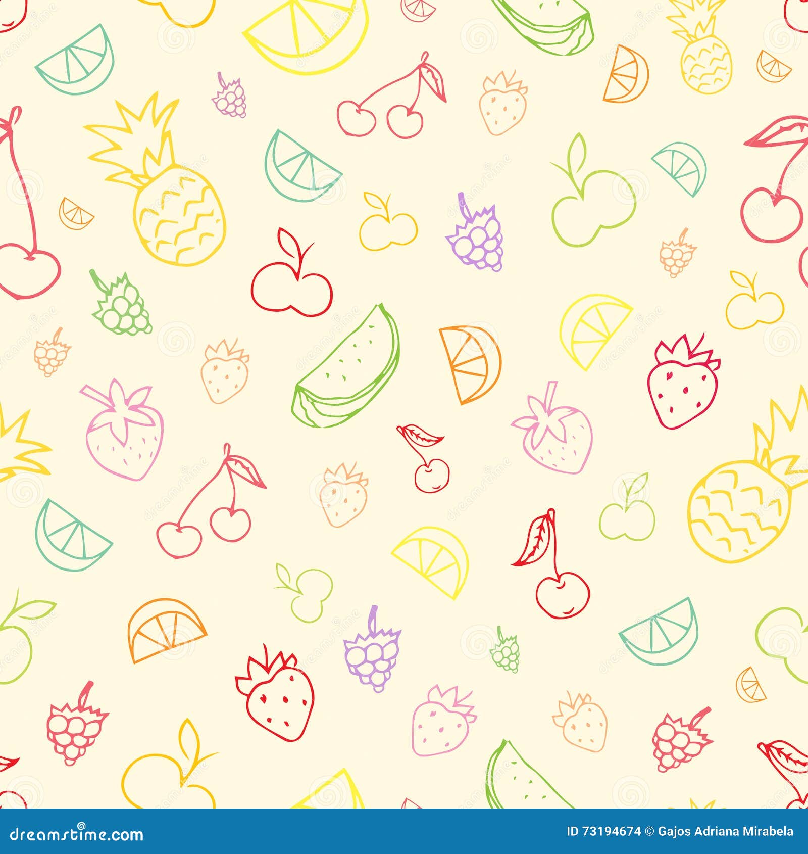 Seamless Pattern with Hand Drawn Doodle Fruits. Stock Illustration ...