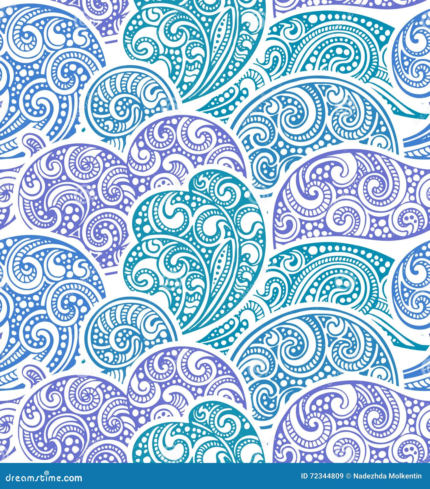 Seamless Pattern with Hand Drawn Doodle Sea Waves. Stock Vector ...