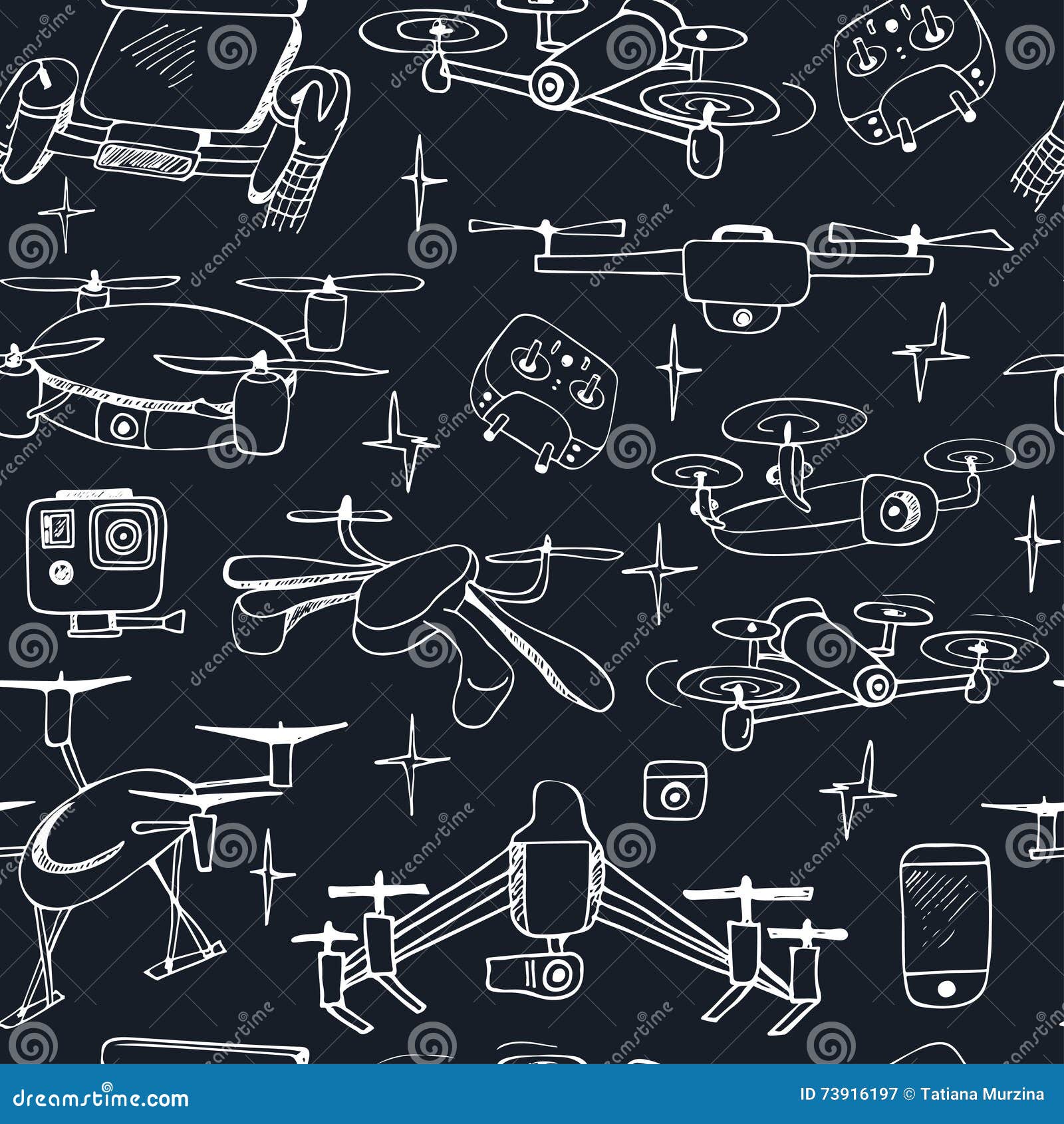 Seamless Pattern Hand Drawn Element Drone and Controller Connecting ...